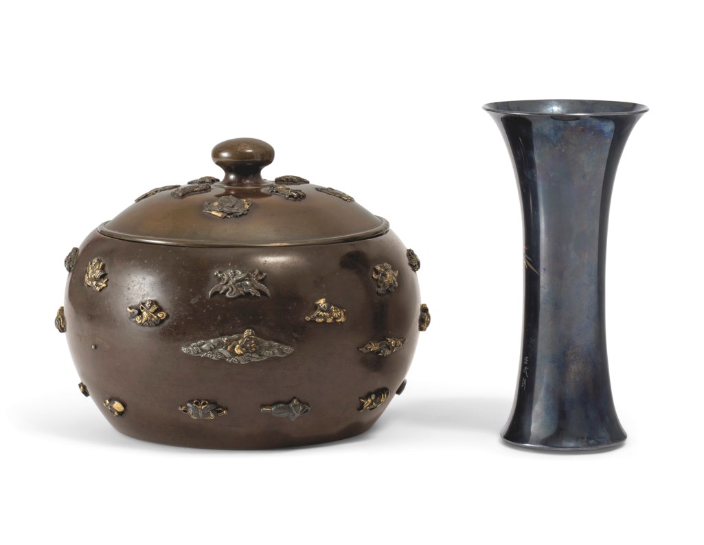 A LIDDED BRONZE JAR AND A SHAKUDO GU-FORM VASE, MEIJI PERIOD (LATE 19TH ...
