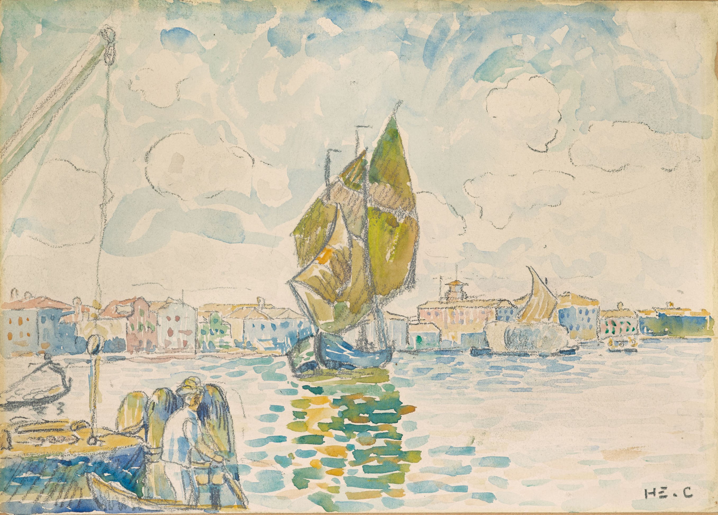 Henri-Edmond Cross (1856-1910), Venise, voilier sur le canal de la ...