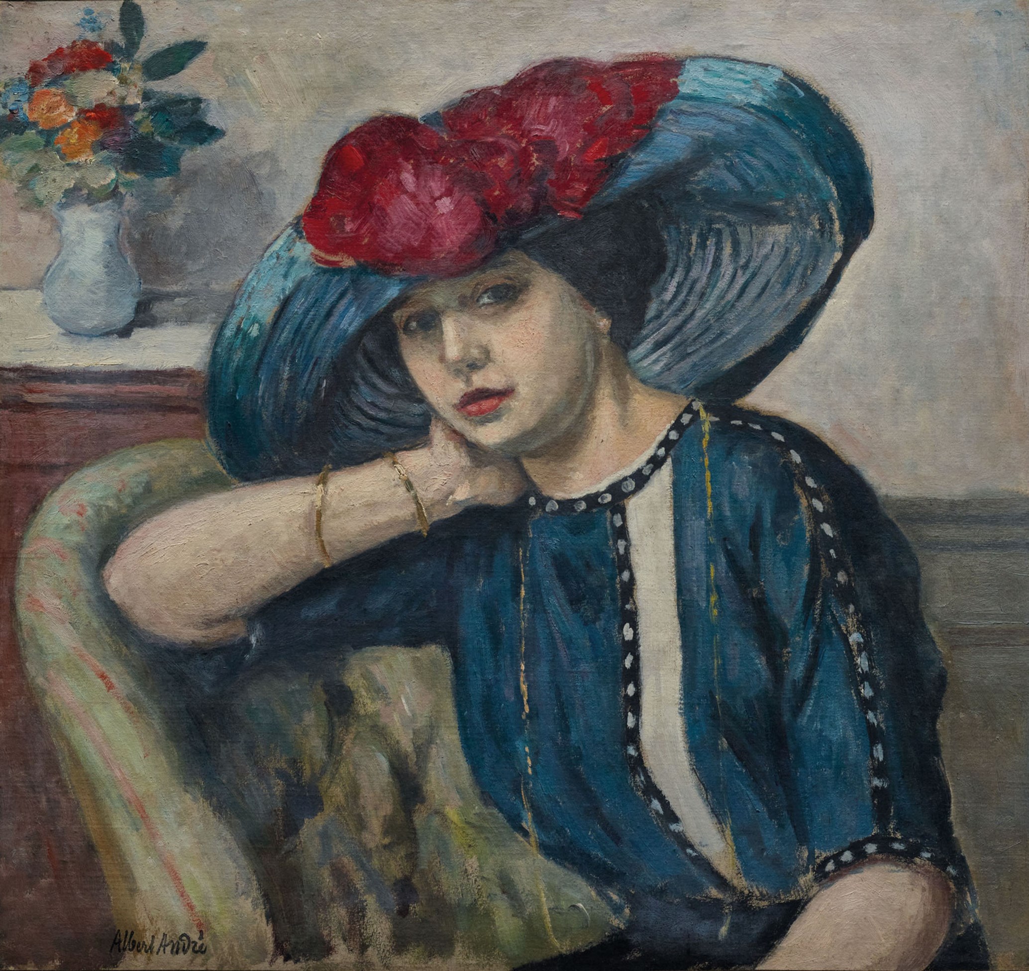Albert André (1869-1954), Femme au chapeau bleu | Christie's