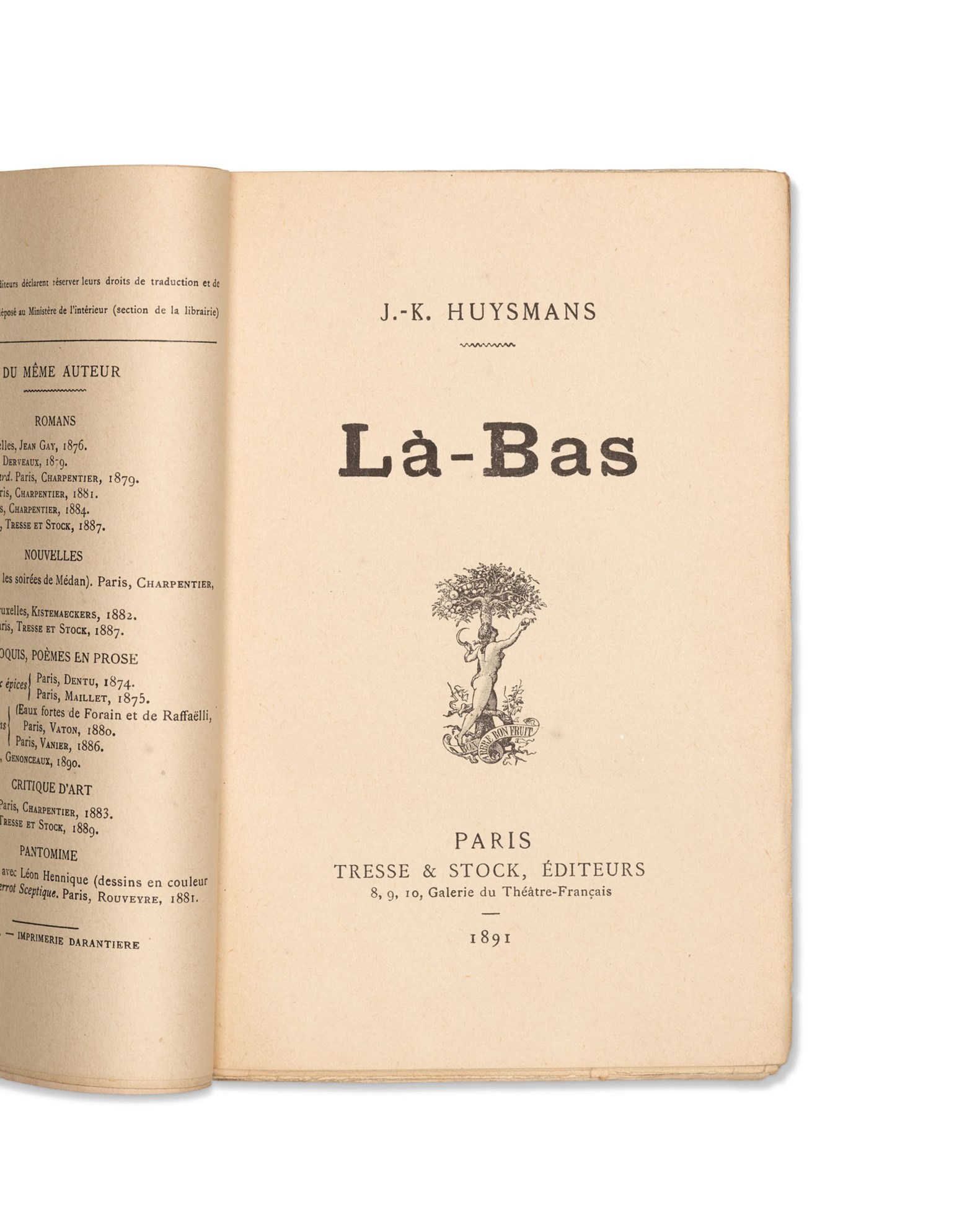 HUYSMANS, Joris-Karl (1848-1907). Là-bas. Paris : Tresse & Stock, 1891 ...