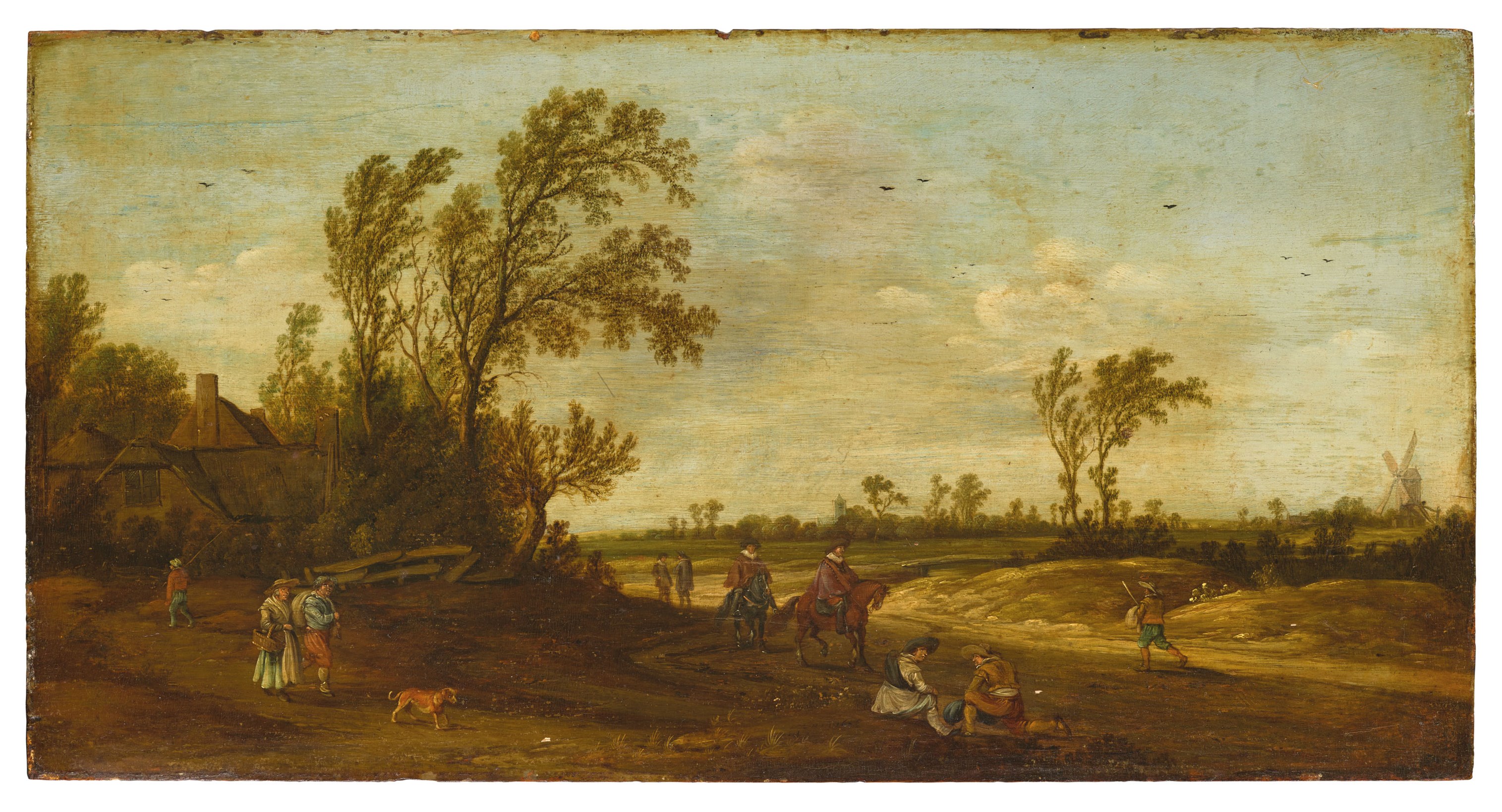PIETER DE NEYN (LEYDE 1597-1639), Paysage à la chaumière animé de ...