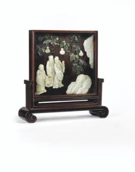 ECRAN EN HONGMU ET INCRUSTATIONS DE JADE, CHINE, DYNASTIE QING, XIXEME ...