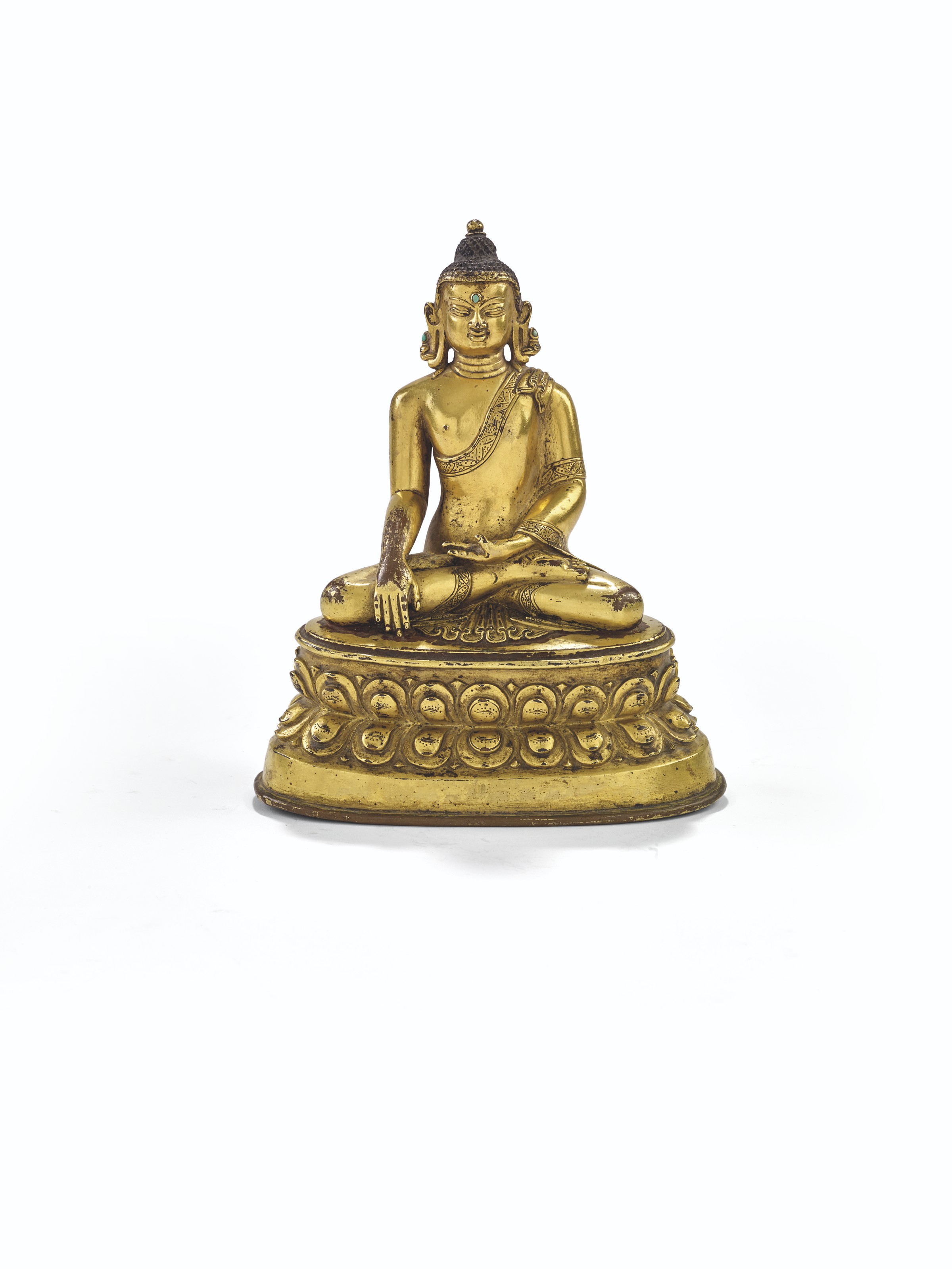 STATUE DE BOUDDHA SHAKYAMUNI EN BRONZE DORE
