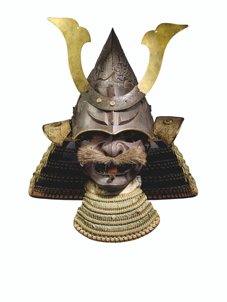 EBOSHI-NARI KABUTO ET UN MENPO, JAPON, EPOQUE EDO, XVIIIEME SIECLE ...