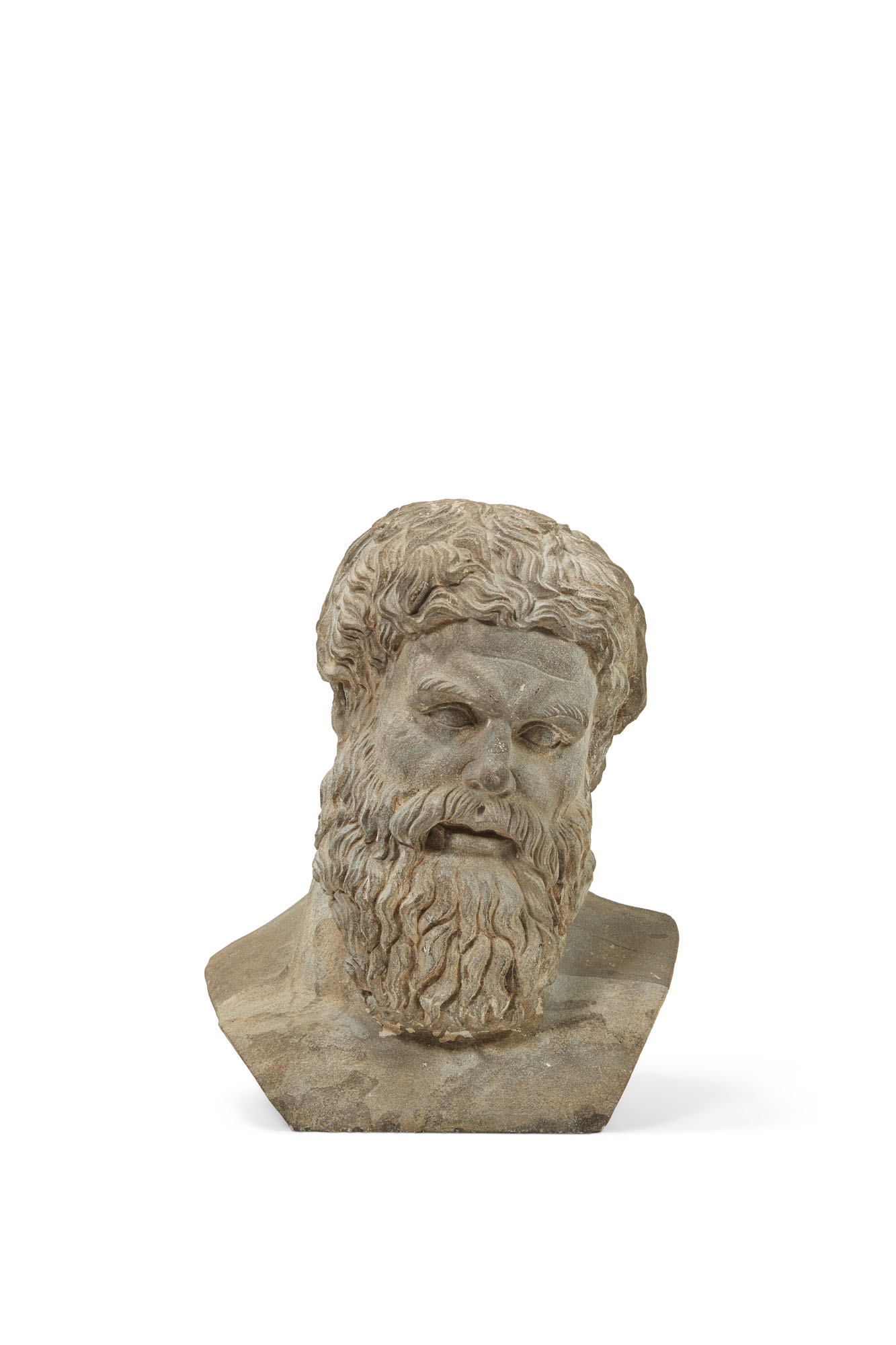 BUSTE EN PIERRE REPRESENTANT HERCULE, D'APRES L'ANTIQUE, PROBABLEMENT ...