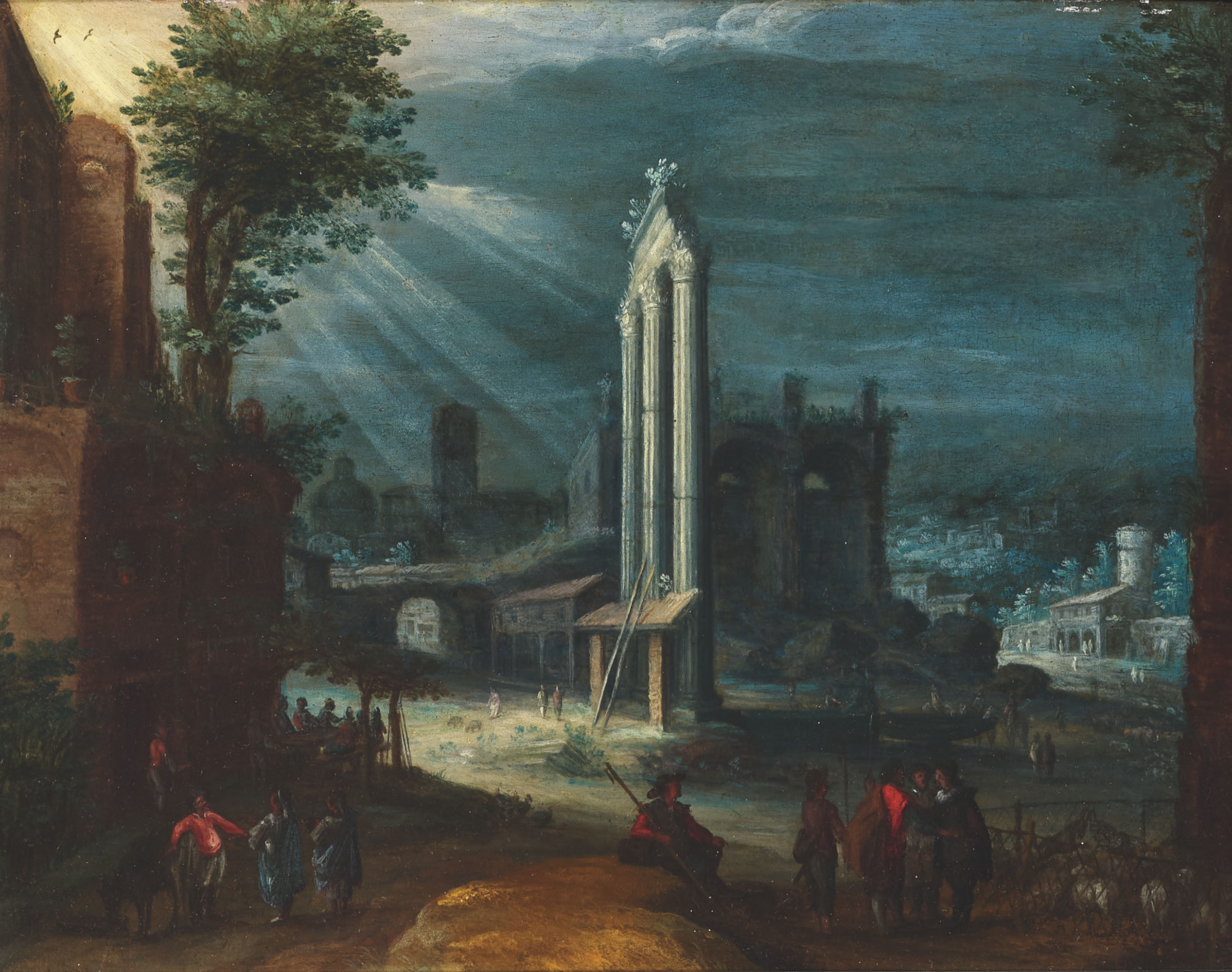 ATTRIBUÉ À PAUL BRIL (1554-1626), CAPRICE DU CAMPO VACCINO À ROME AVEC ...