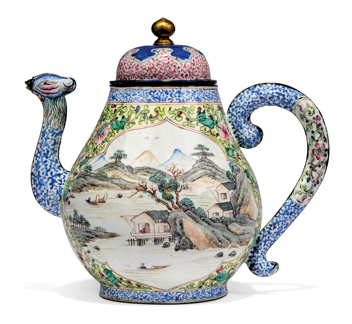 A CHINESE PAINTED ENAMEL WINE EWER AND COVER, QIANLONG PERIOD (1736 ...