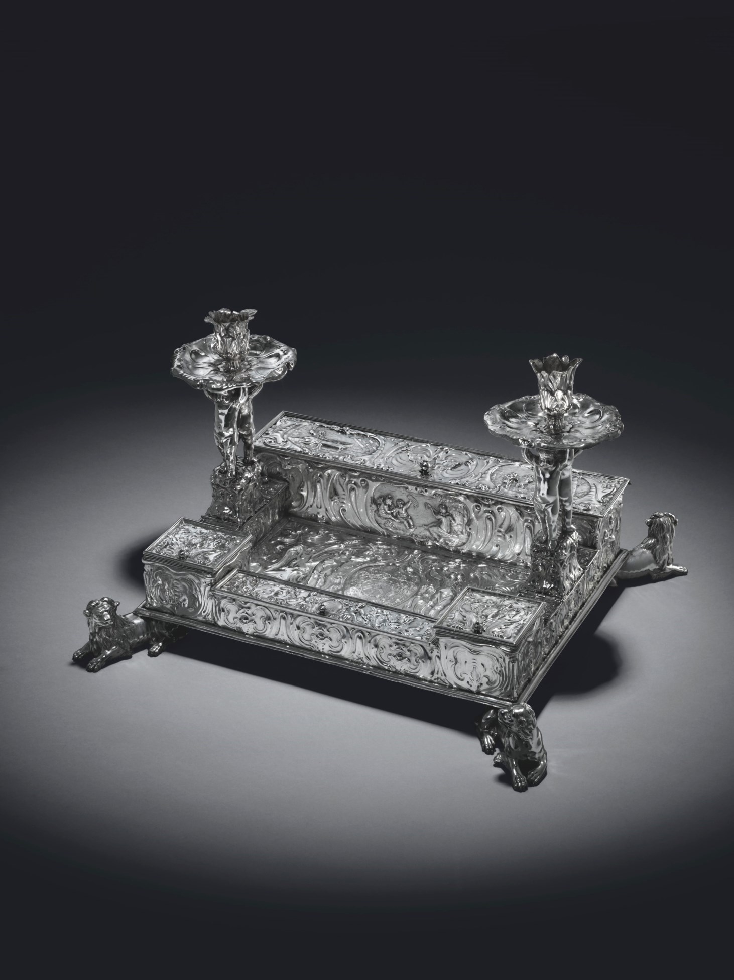 A CHARLES I SILVER INKSTAND OR STANDISH