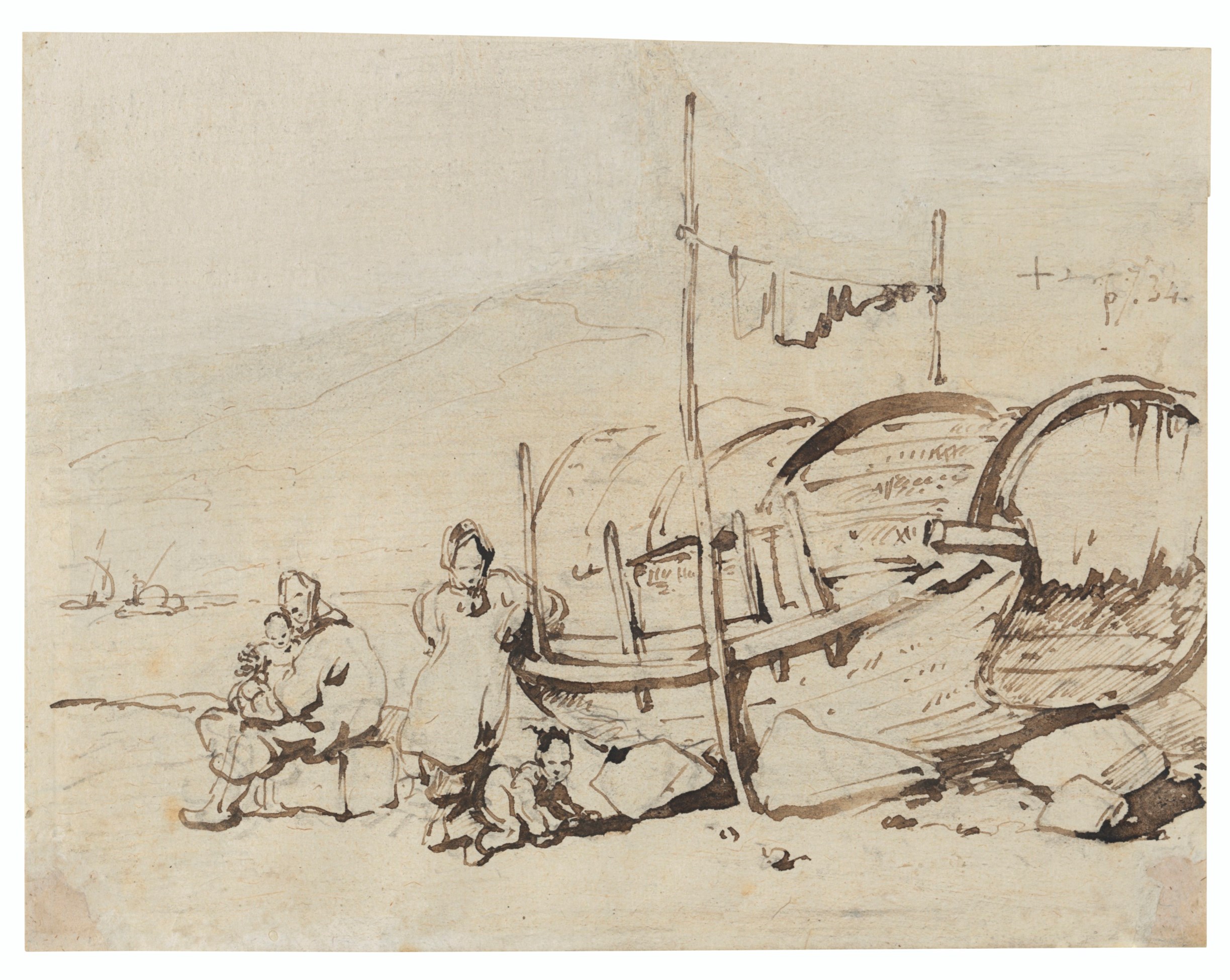 GEORGE CHINNERY (LONDON 1774-1852 MACAU, CHINA), A beached Tanka boat ...