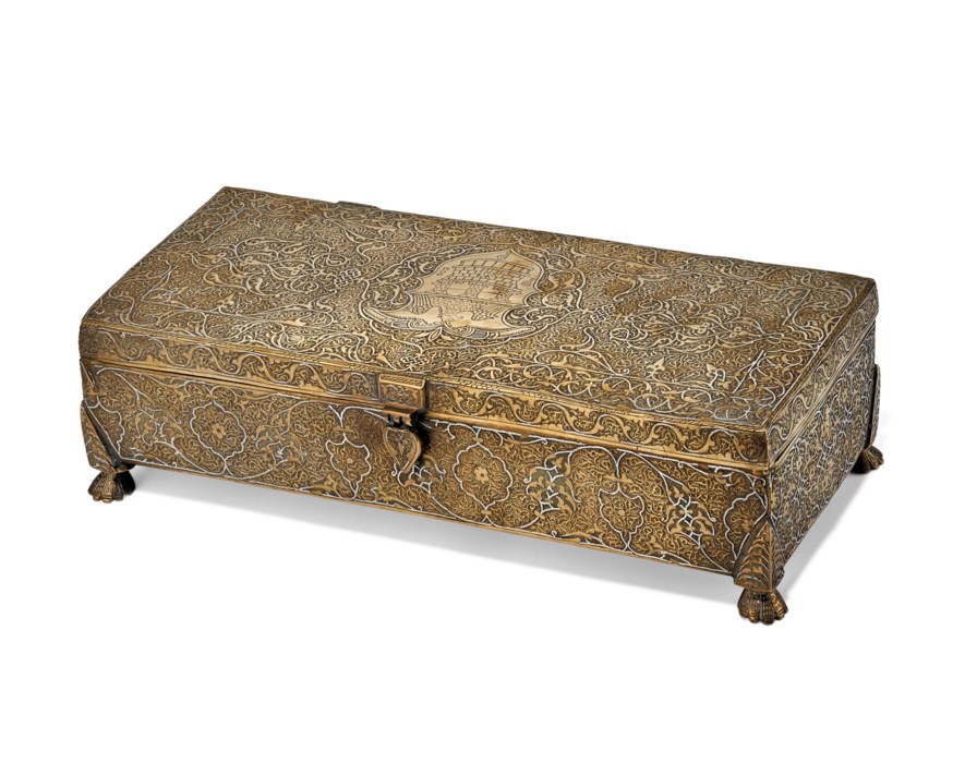 A SILVER OVERLAID BRASS PEN-CASE