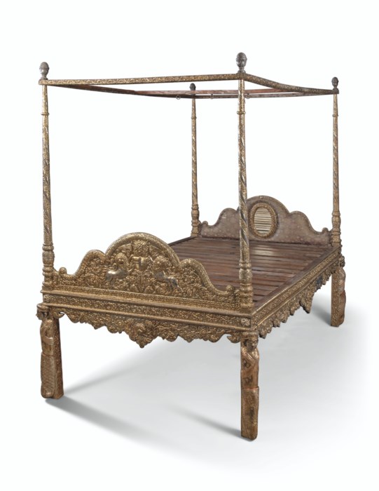 AN ANGLO-INDIAN PARCEL-GILT FOUR-POSTER BED, INDIA, SECOND HALF 19TH ...