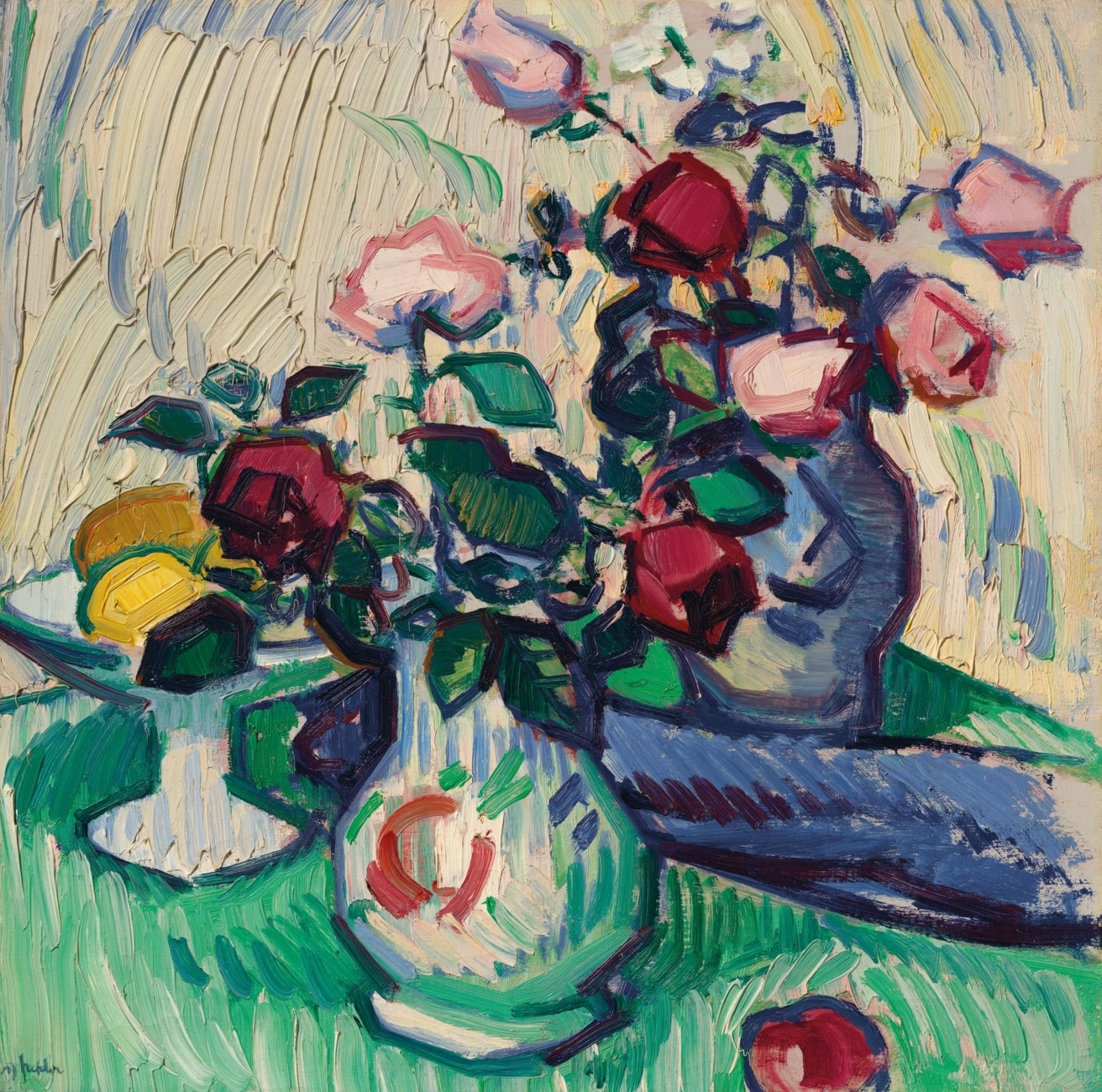 SAMUEL JOHN PEPLOE, R.S.A. (1871-1935), Fruit and Roses on a Table Top ...