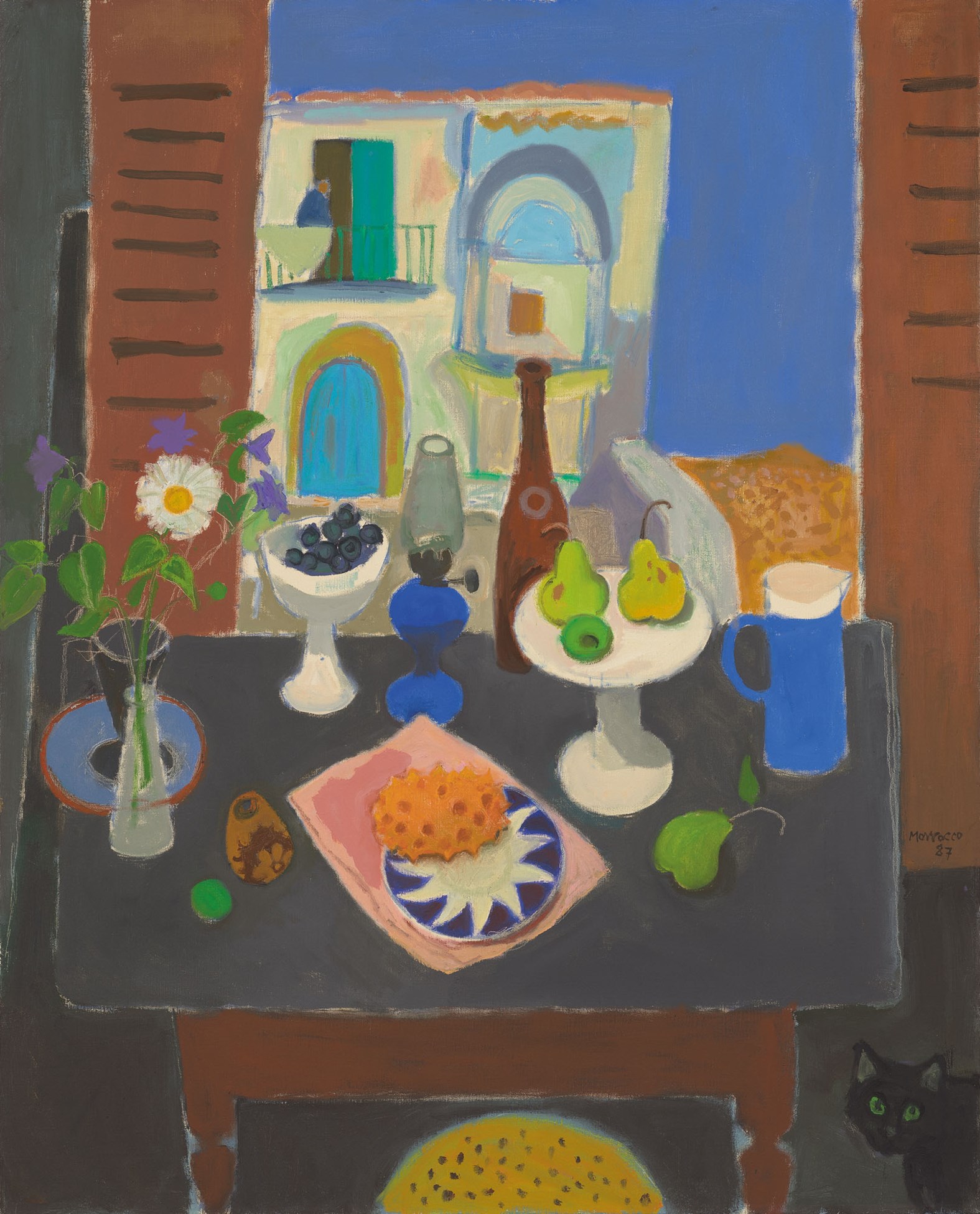 ALBERTO MORROCCO, R.S.A., R.S.W. (1917-1998), Still life with black cat ...