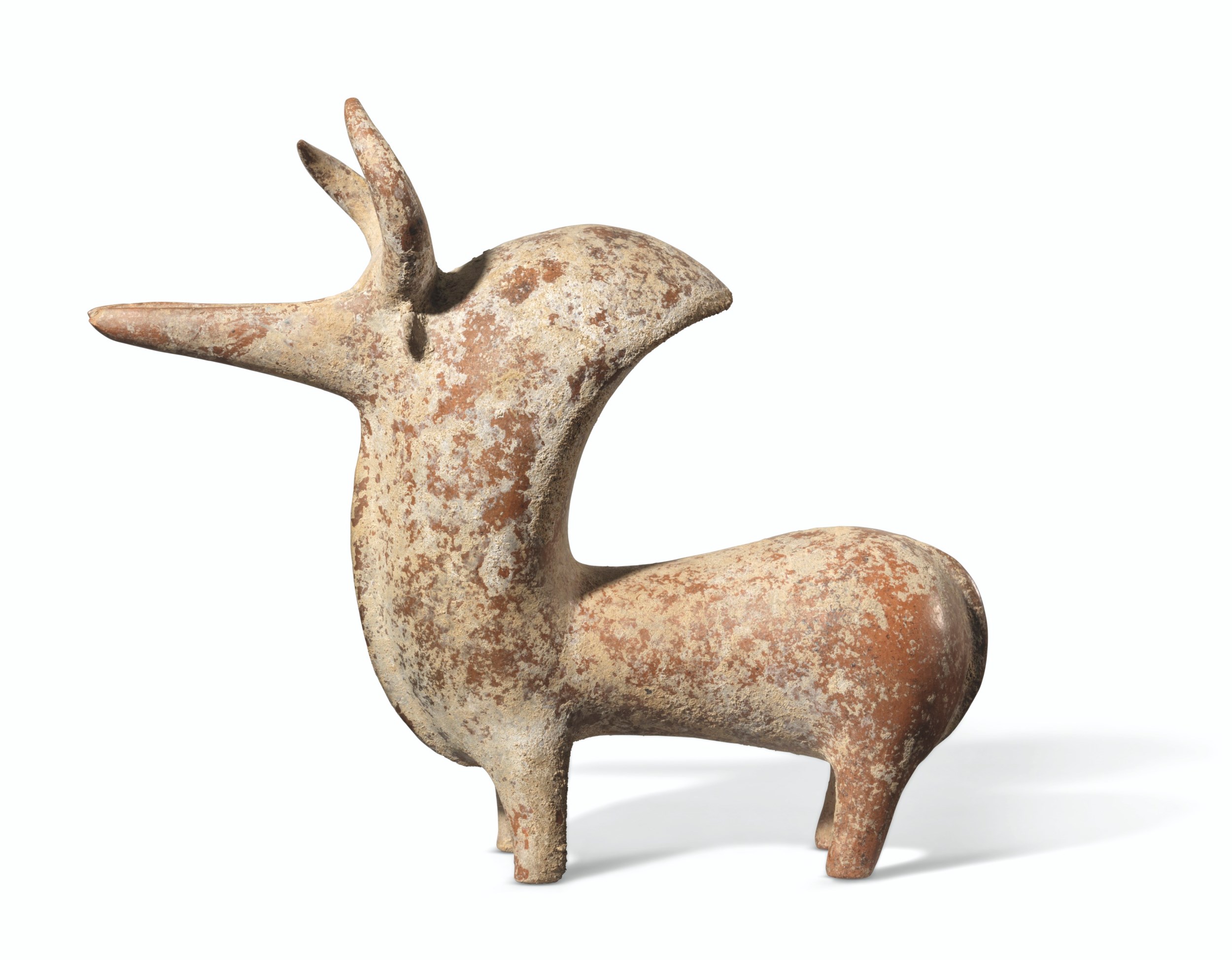 AN AMLASH POTTERY BULL RHYTON, IRAN, CIRCA EARLY 1ST MILLENNIUM B.C ...