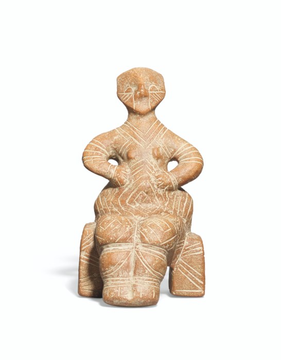 A VINCA TERRACOTTA SEATED FEMALE FIGURE, NEOLITHIC PERIOD, CIRCA 5TH ...