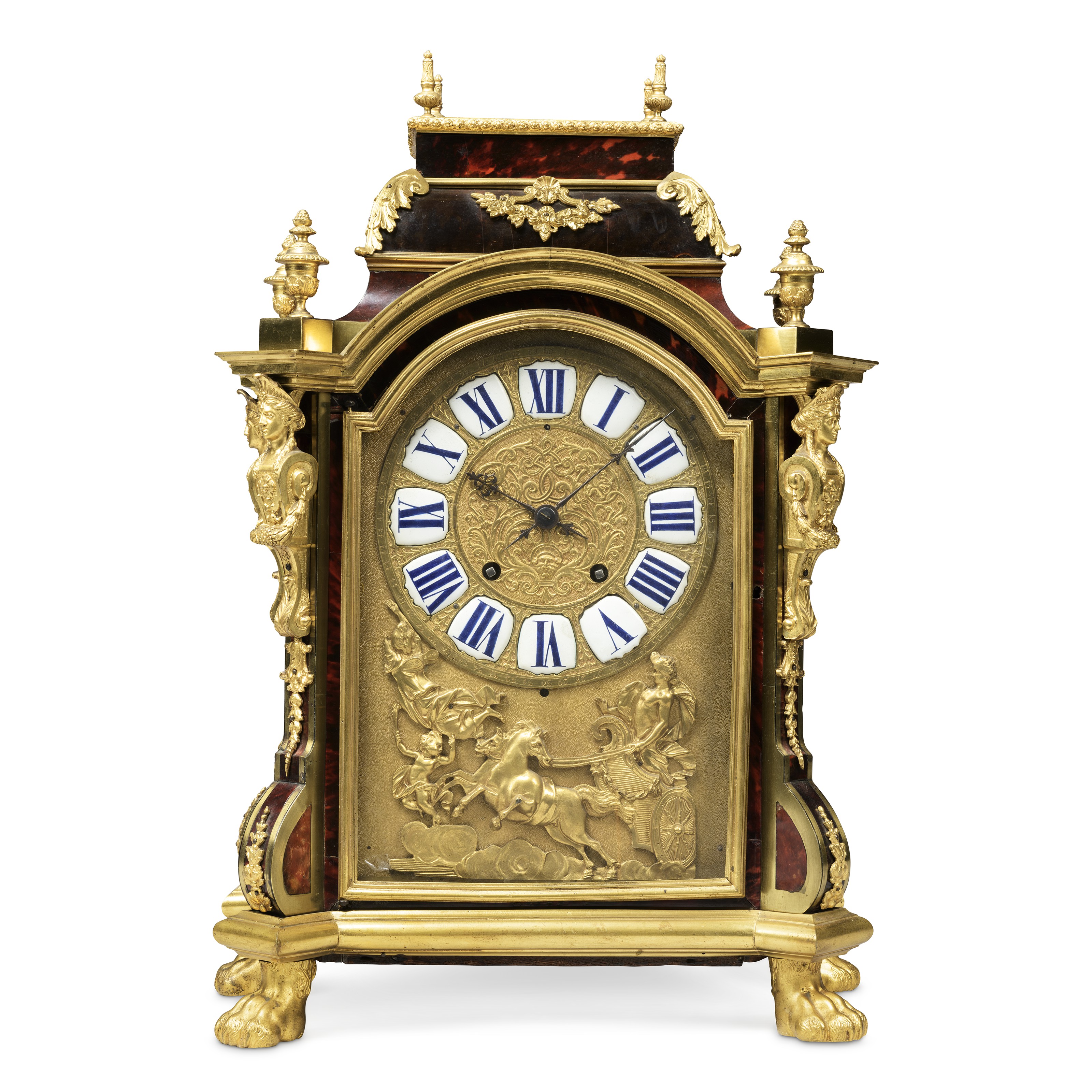 A LOUIS XIV ORMOLU-MOUNTED TORTOISESHELL STRIKING MANTEL CLOCK, THE ...