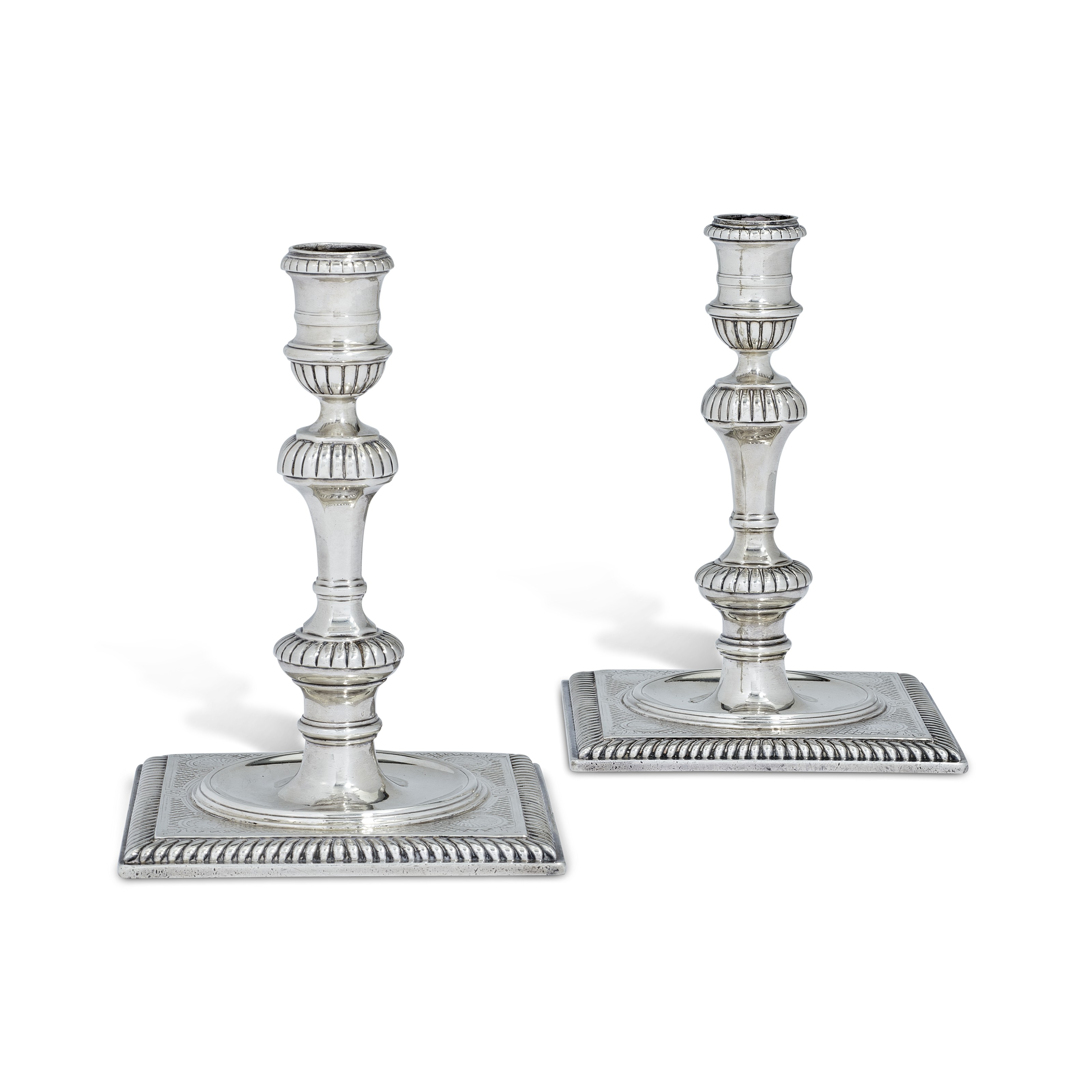 A PAIR OF GEORGE II SILVER CANDLESTICKS, MARK OF PAUL DE LAMERIE ...