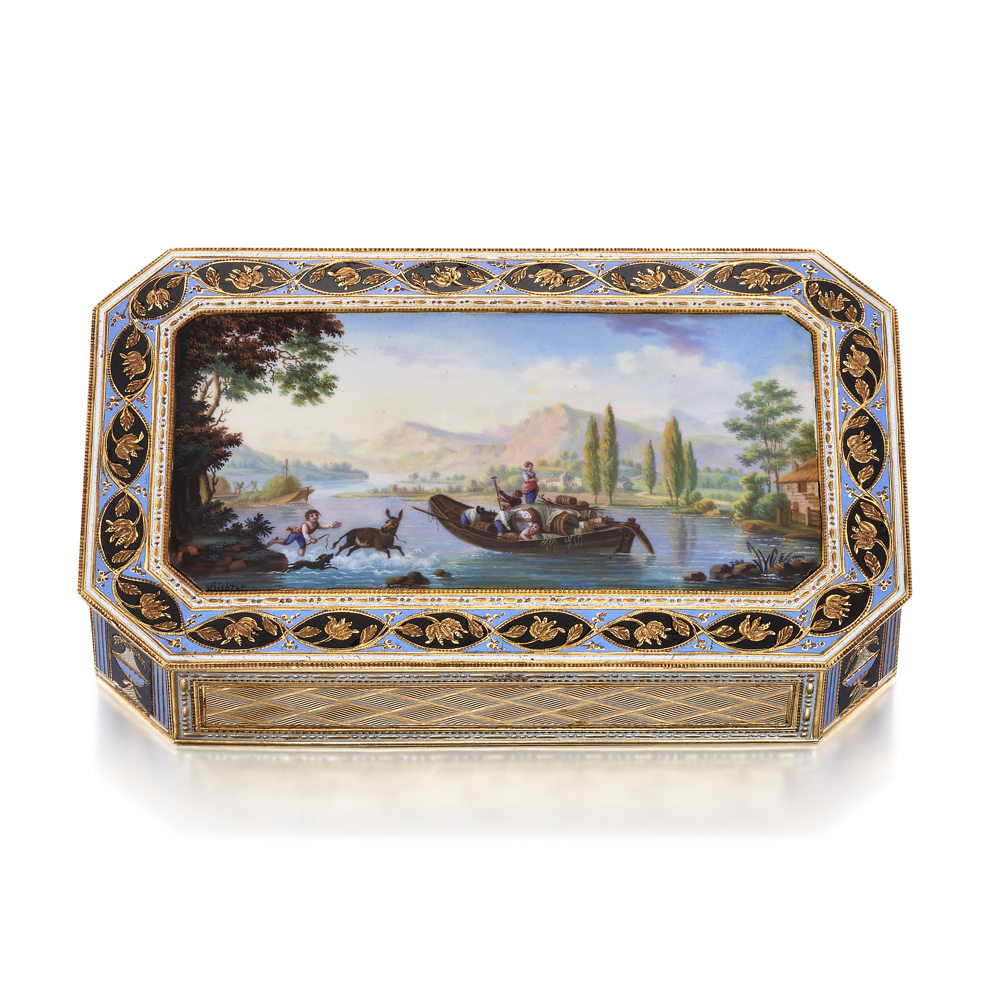 A SWISS ENAMELLED GOLD SNUFF-BOX, GENEVA, CIRCA 1800, MAKER'S MARK RTC ...