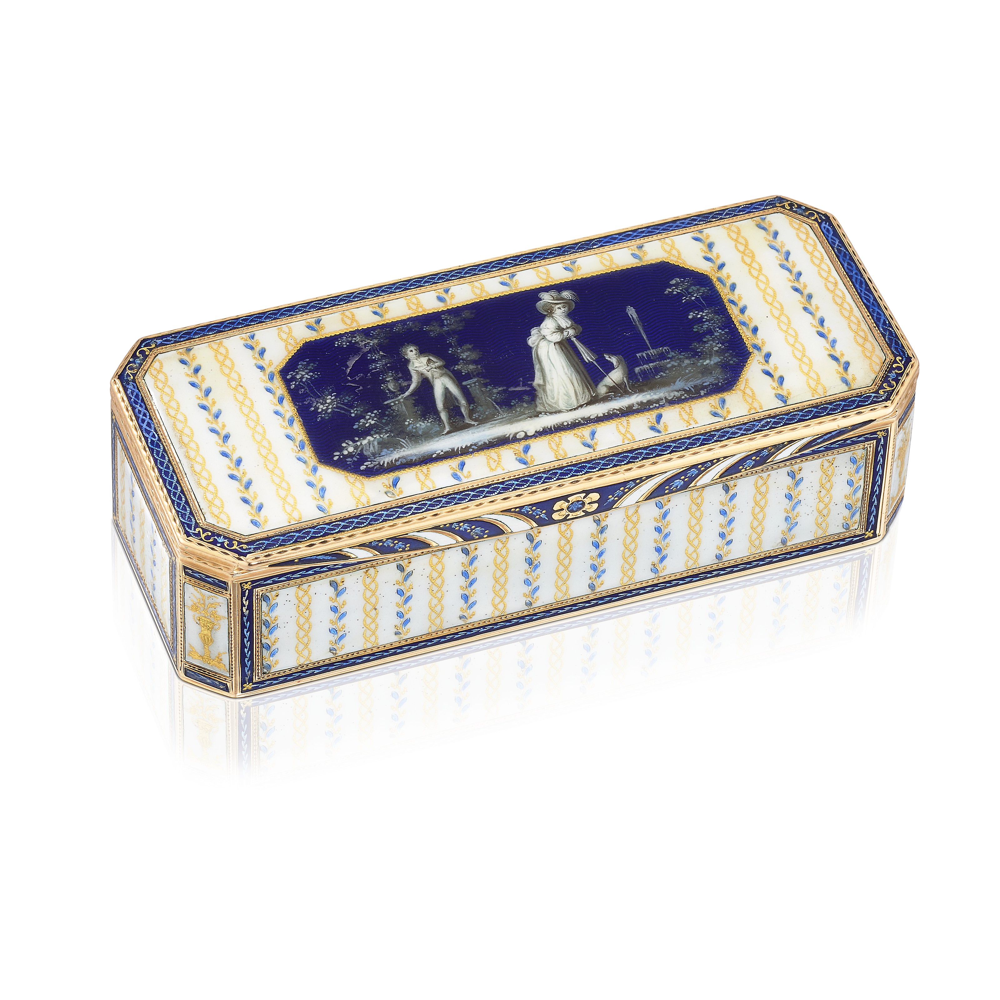 A SWISS ENAMELLED GOLD SNUFF-BOX, GENEVA, CIRCA 1790; MAKER'S MARK R IN ...