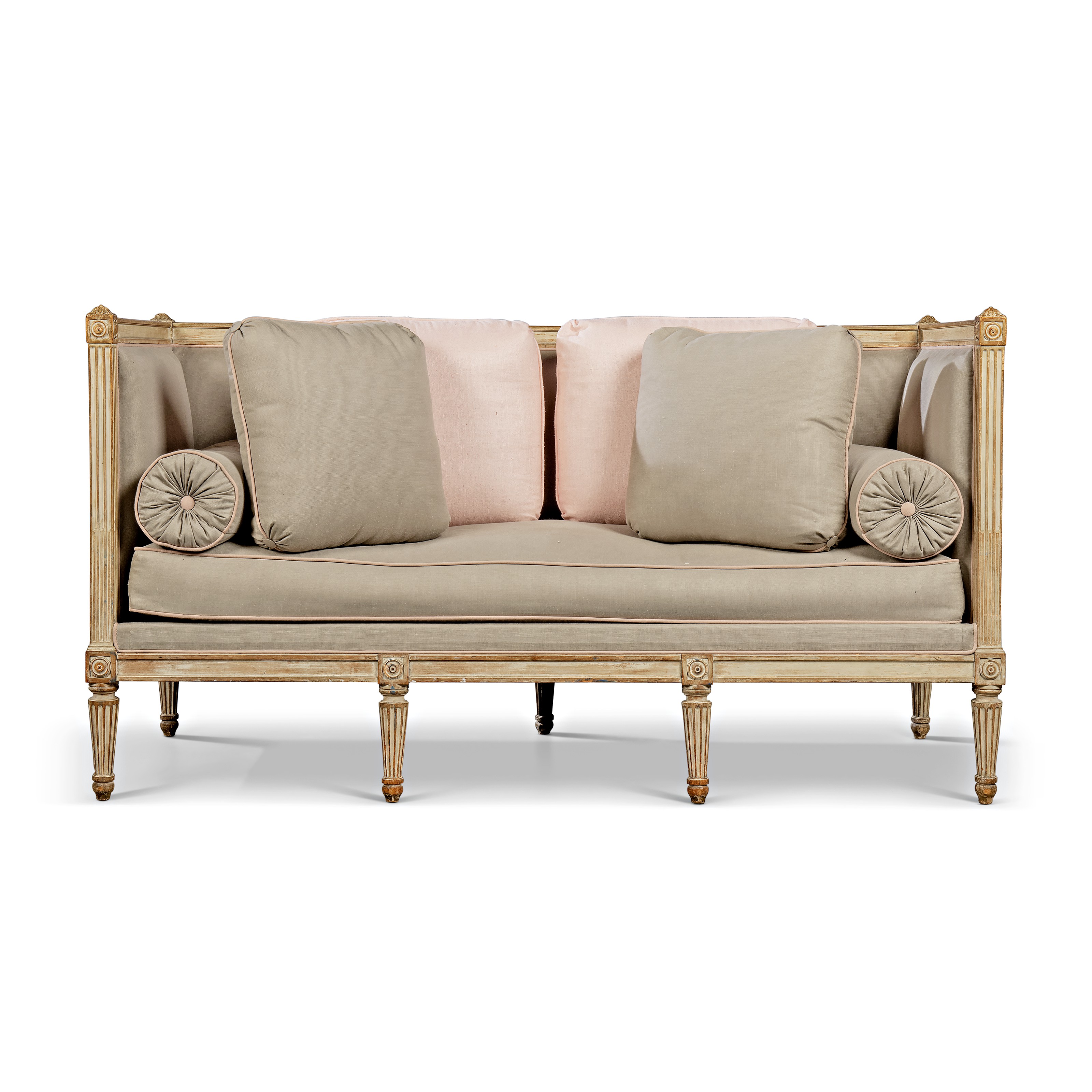 A FRENCH WHITE PAINTED CANAPE, EARLY 20TH CENTURY, POSSIBLY BY MAISON ...