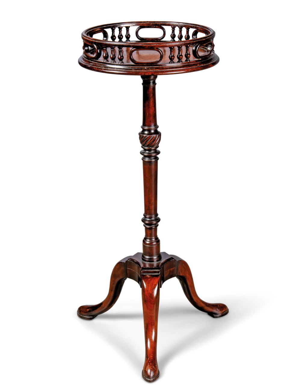 A BRASS-INLAID MAHOGANY URN-STAND, THE TOP GEORGE II, MID-18TH CENTURY ...