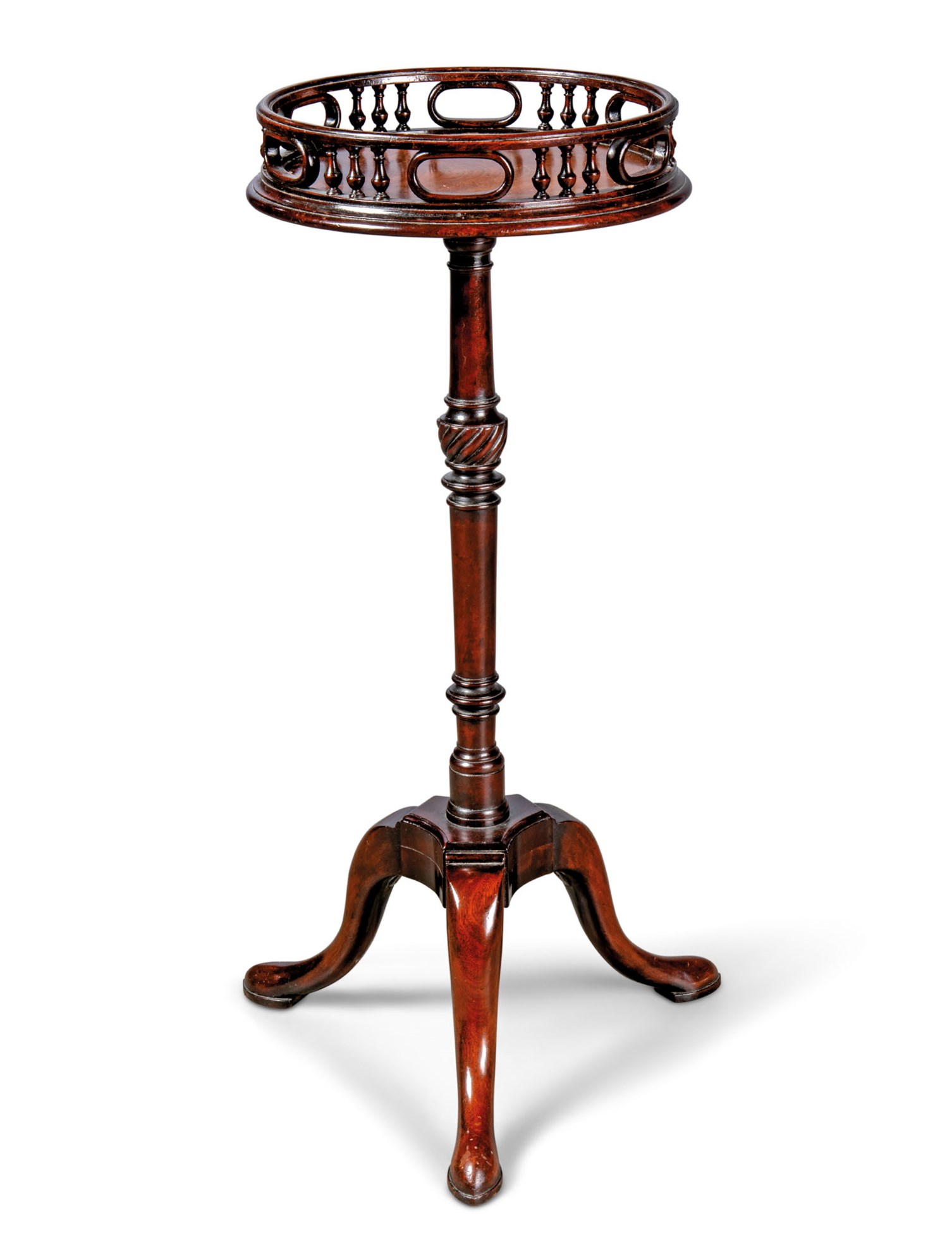 A BRASS-INLAID MAHOGANY URN-STAND, THE TOP GEORGE II, MID-18TH CENTURY ...