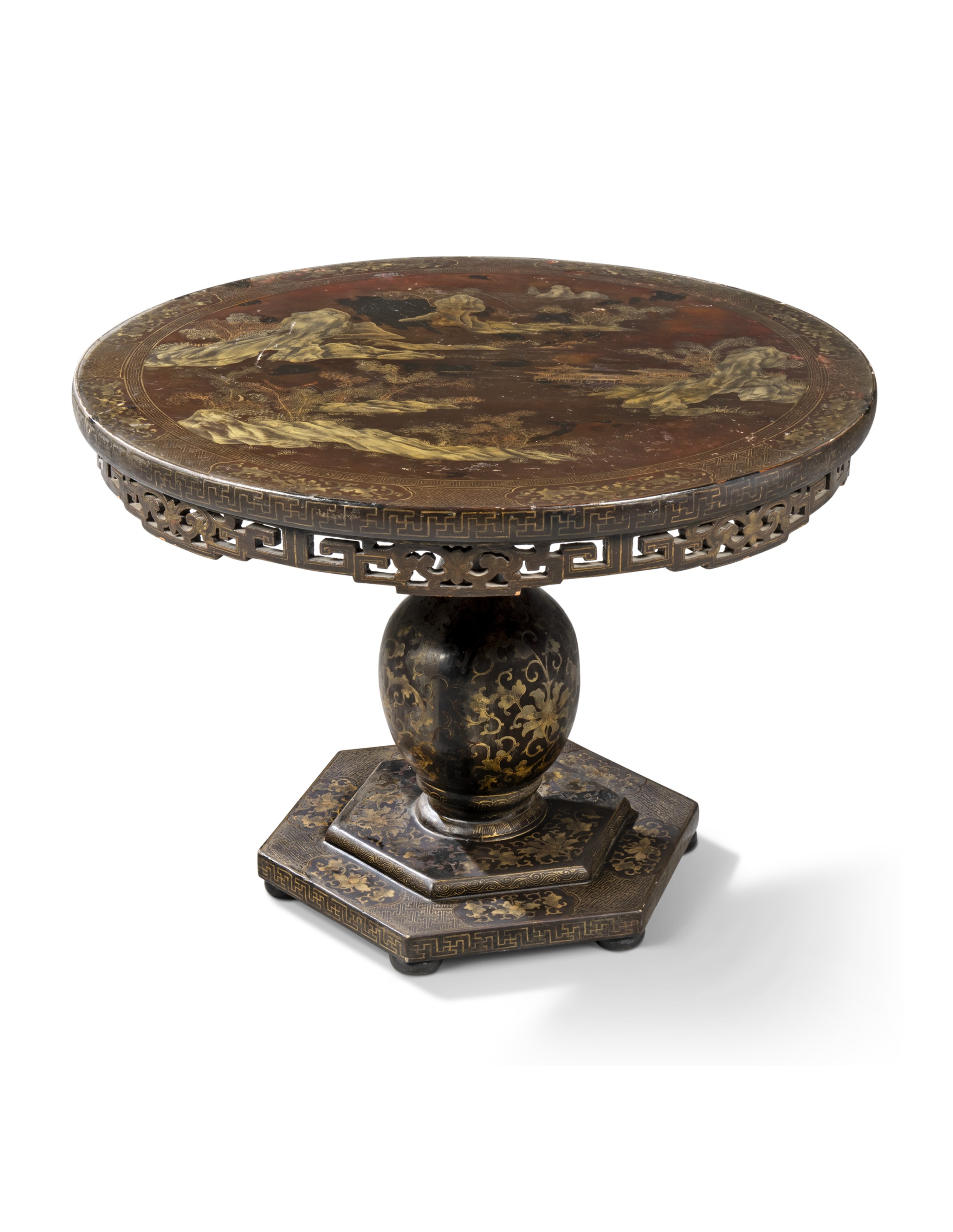 A CHINESE BLACK-LACQUERED AND GILT-DECORATED CENTRE TABLE, LATE QING ...