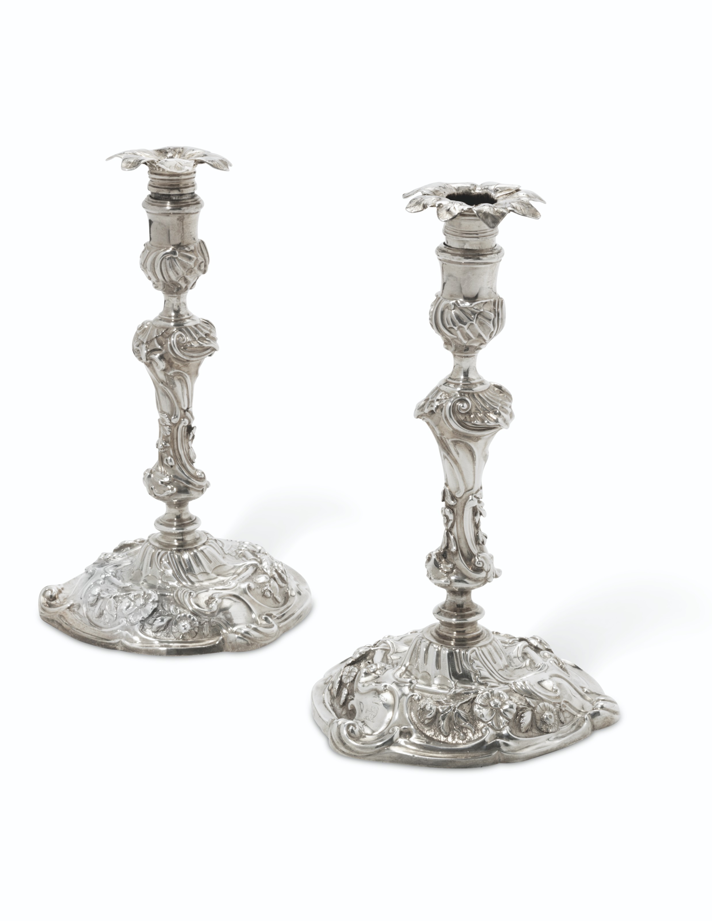A PAIR OF GEORGE II SILVER CANDLESTICKS, MARK OF ERNEST SIEBER, LONDON ...
