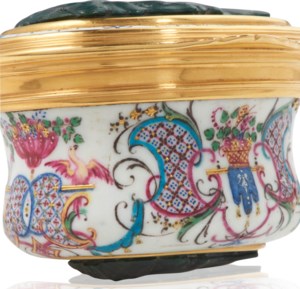 A GERMAN GOLD-MOUNTED ENAMEL AND HARDSTONE SNUFF-BOX, PROBABLY BERLIN ...