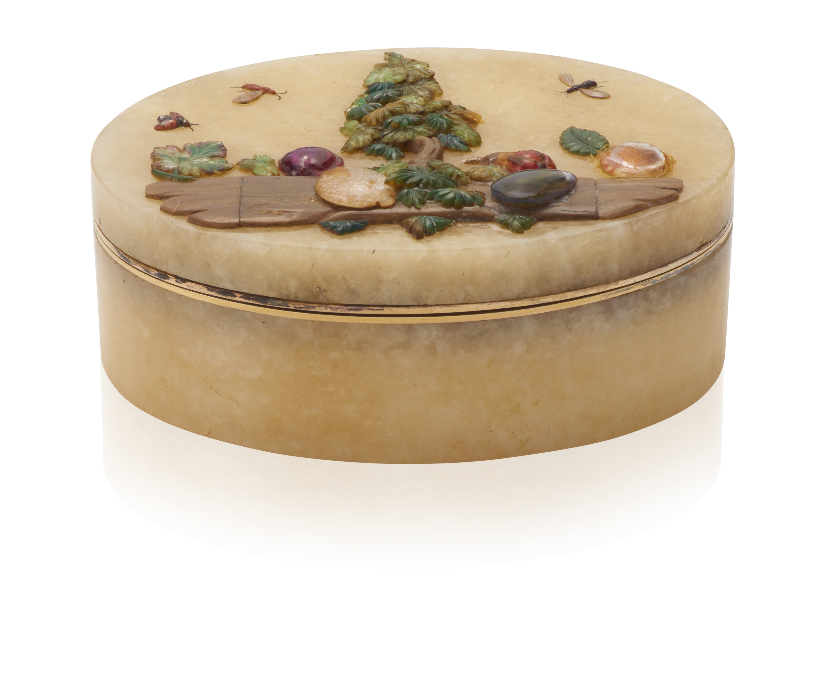 A GERMAN GOLD-MOUNTED ENAMEL AND HARDSTONE SNUFF-BOX, PROBABLY BERLIN ...