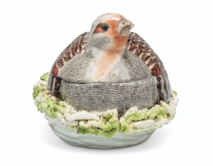 A MEISSEN PORCELAIN PARTRIDGE BOX AND COVER, MID-18TH CENTURY, BLUE ...