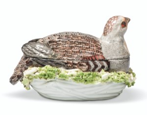 A MEISSEN PORCELAIN PARTRIDGE BOX AND COVER, MID-18TH CENTURY, BLUE ...