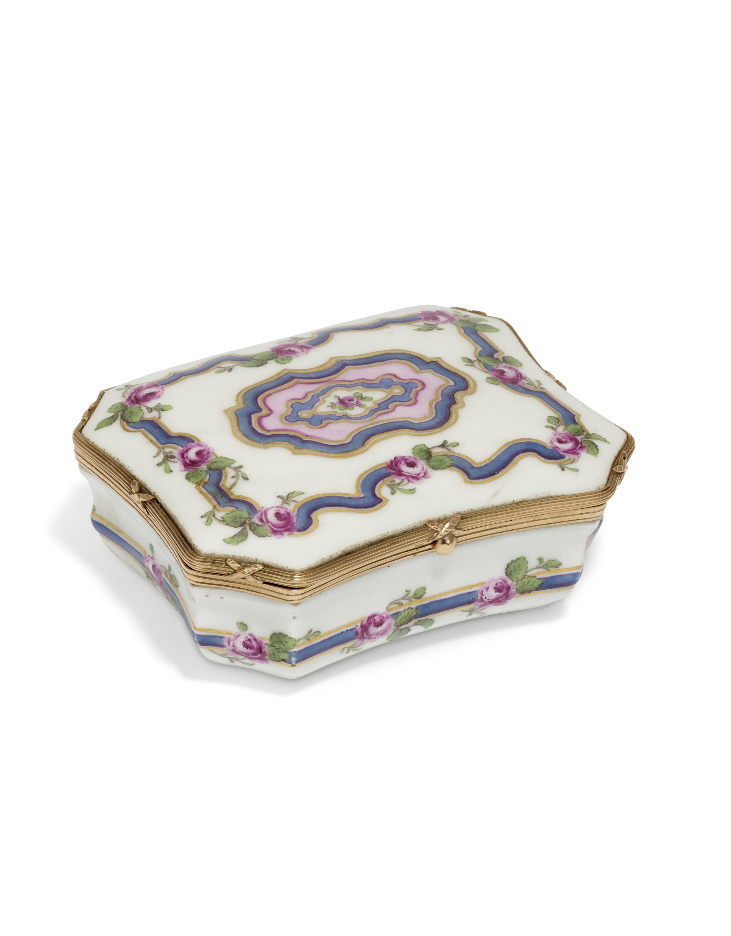 A GOLD-MOUNTED HÖCHST PORCELAIN OVAL SNUFF-BOX AND COVER, CIRCA 1775 ...