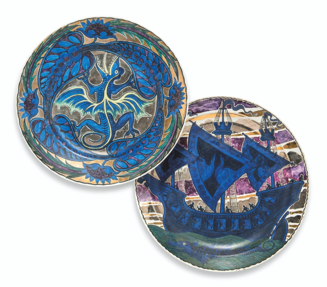 TWO JOHN PEARSON ART POTTERY CHARGERS, CIRCA 1900 | Christie's