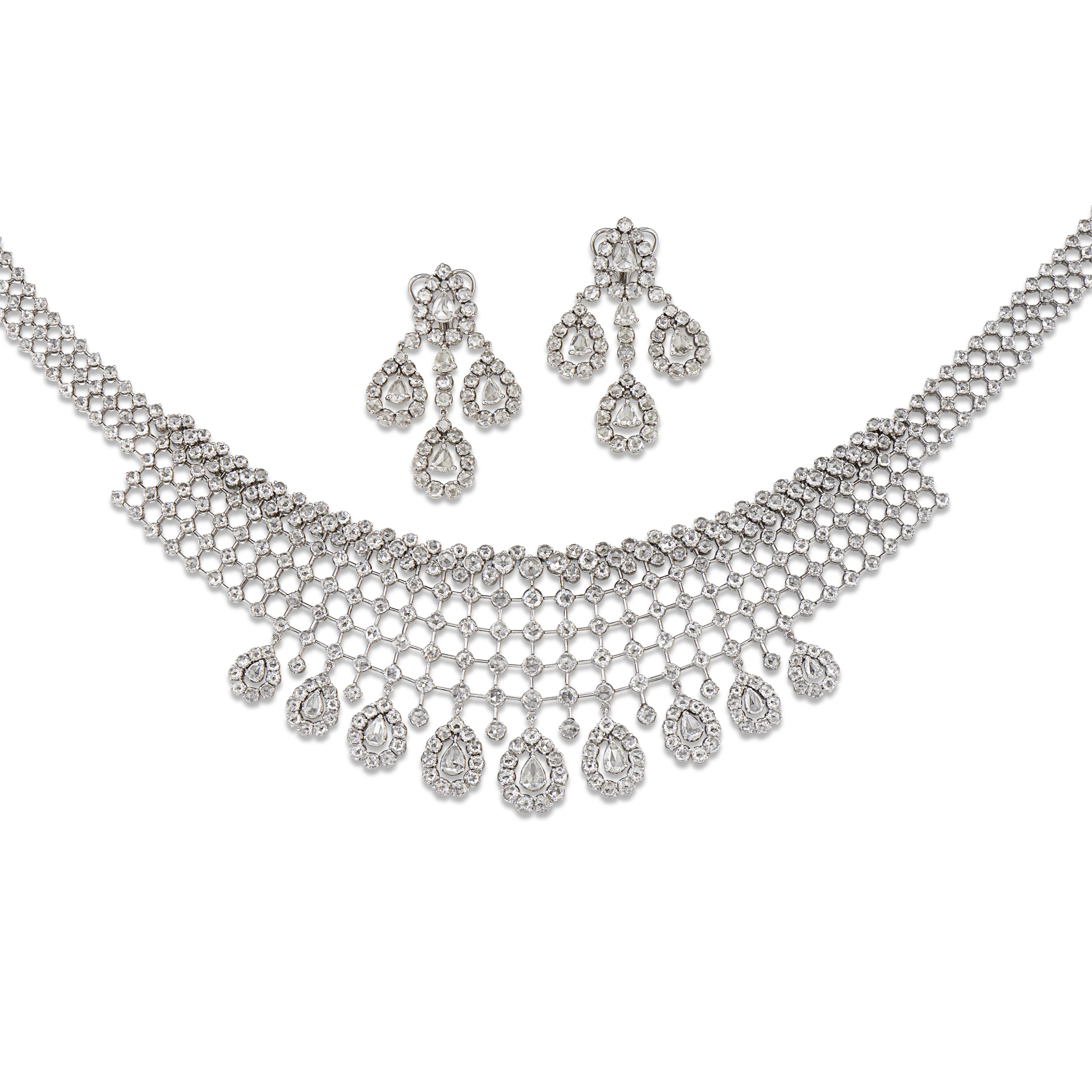 DIAMOND FRINGE NECKLACE AND EARRING SET, | Christie’s