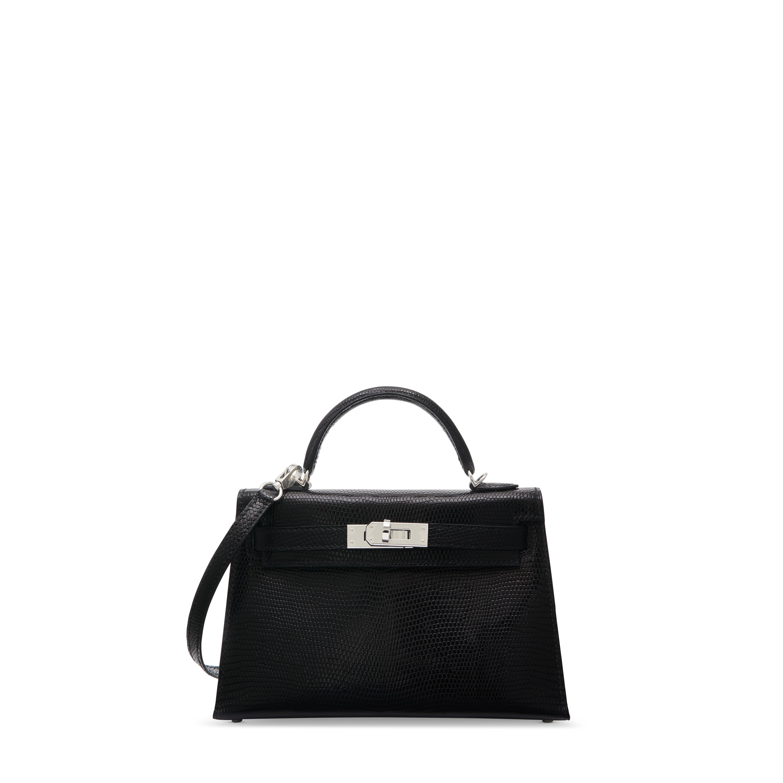 A SHINY BLACK NILOTICUS LIZARD MINI KELLY 20 II WITH PALLADIUM HARDWARE ...