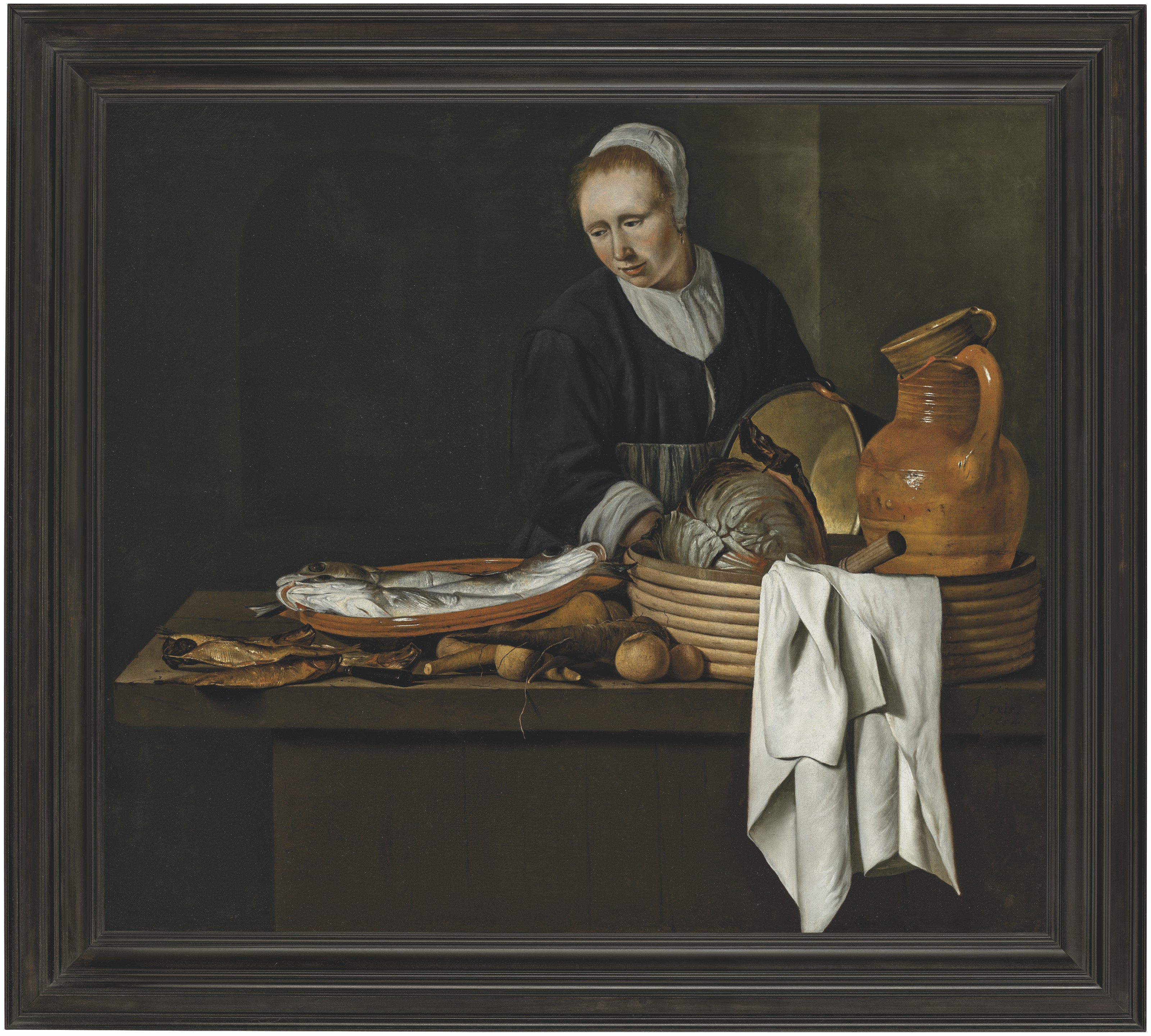 JAN FRIS (AMSTERDAM C. 1627-1672), A kitchen interior with a maid ...