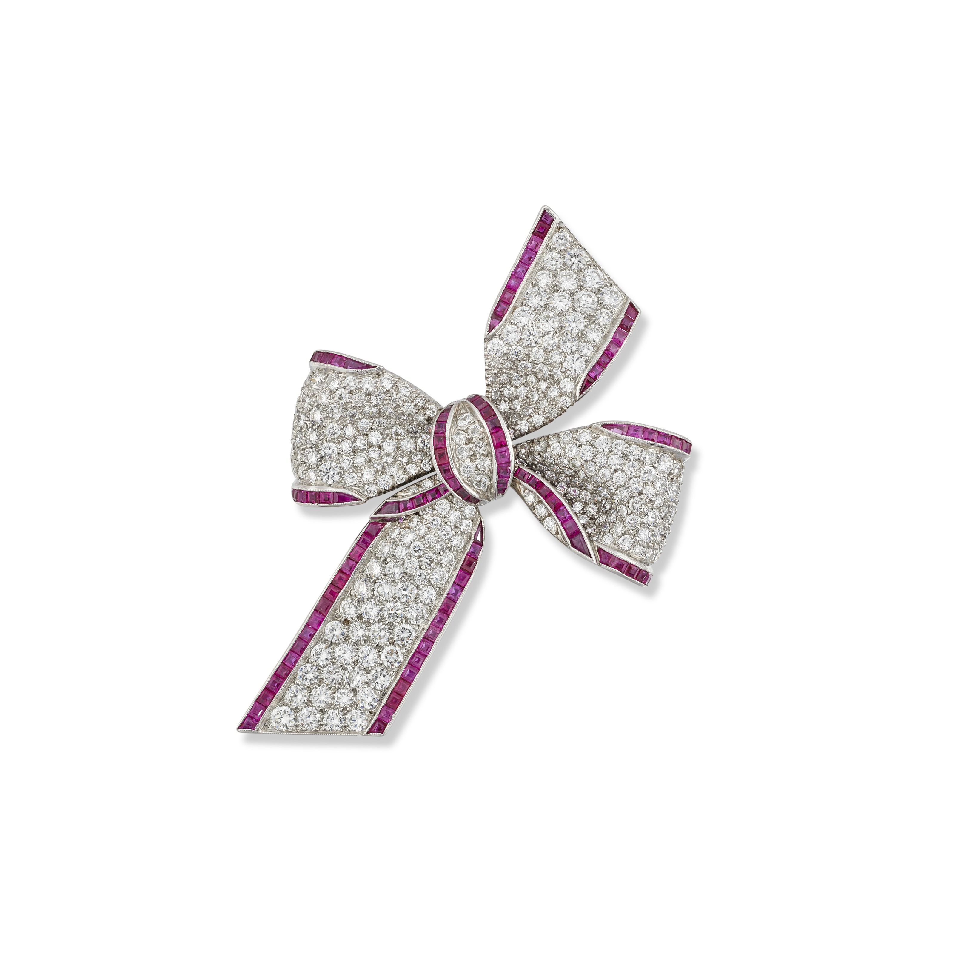 RUBY AND DIAMOND BOW BROOCH, | Christie’s