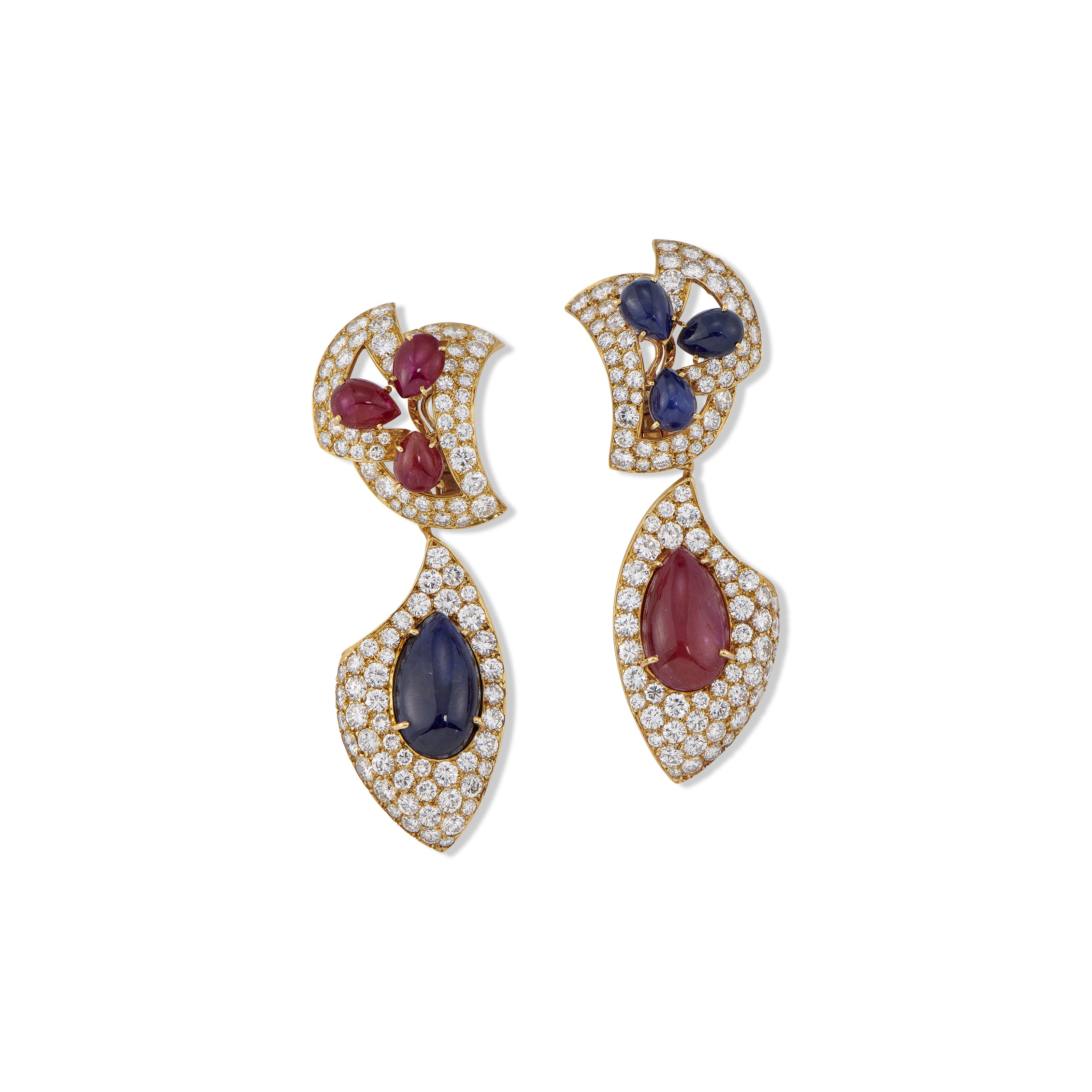 NO RESERVE REZA RUBY, SAPPHIRE AND DIAMOND EARRINGS, | Christie’s