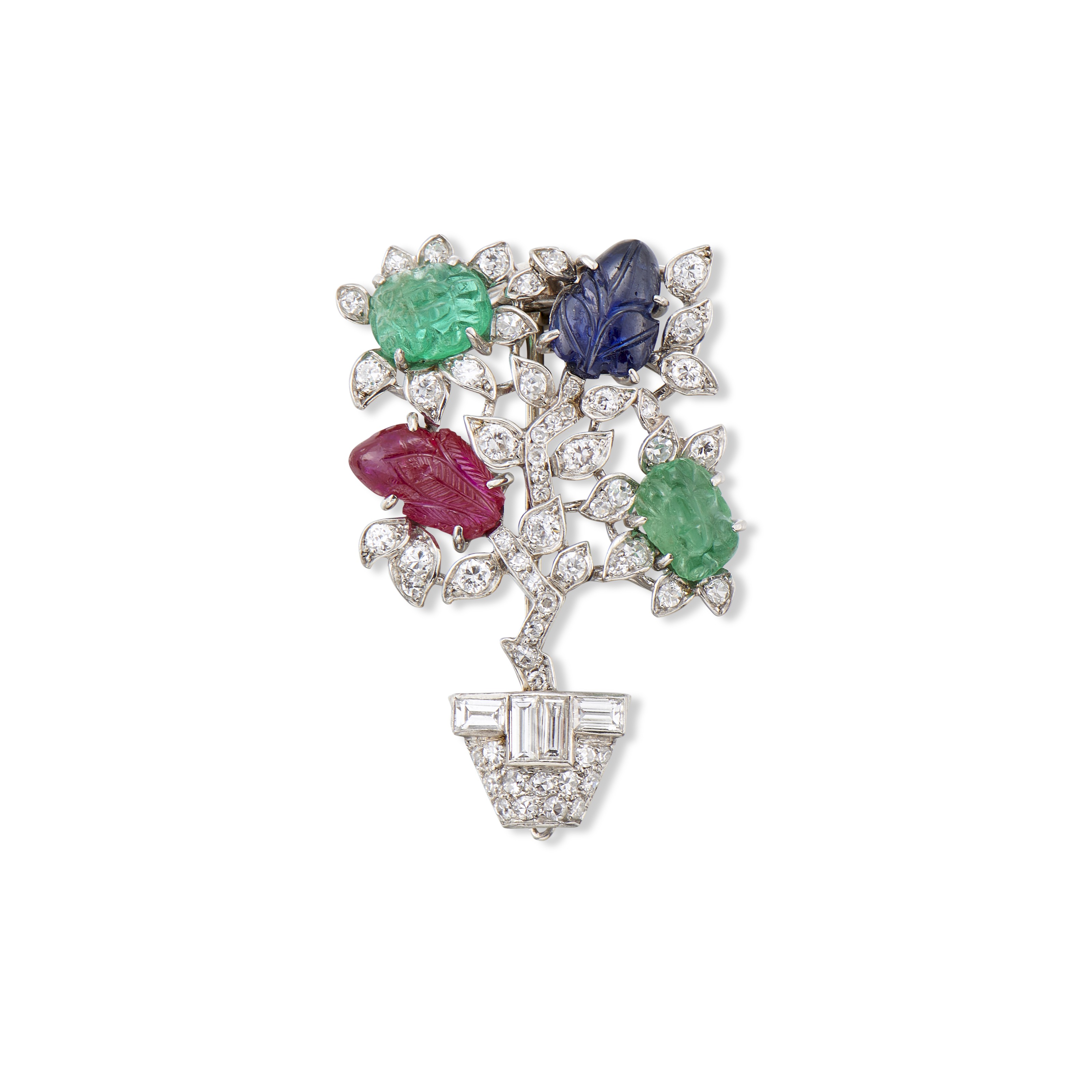 HENRI PICQ EMERALD, RUBY, SAPPHIRE AND DIAMOND TREE BROOCH, | Christie’s