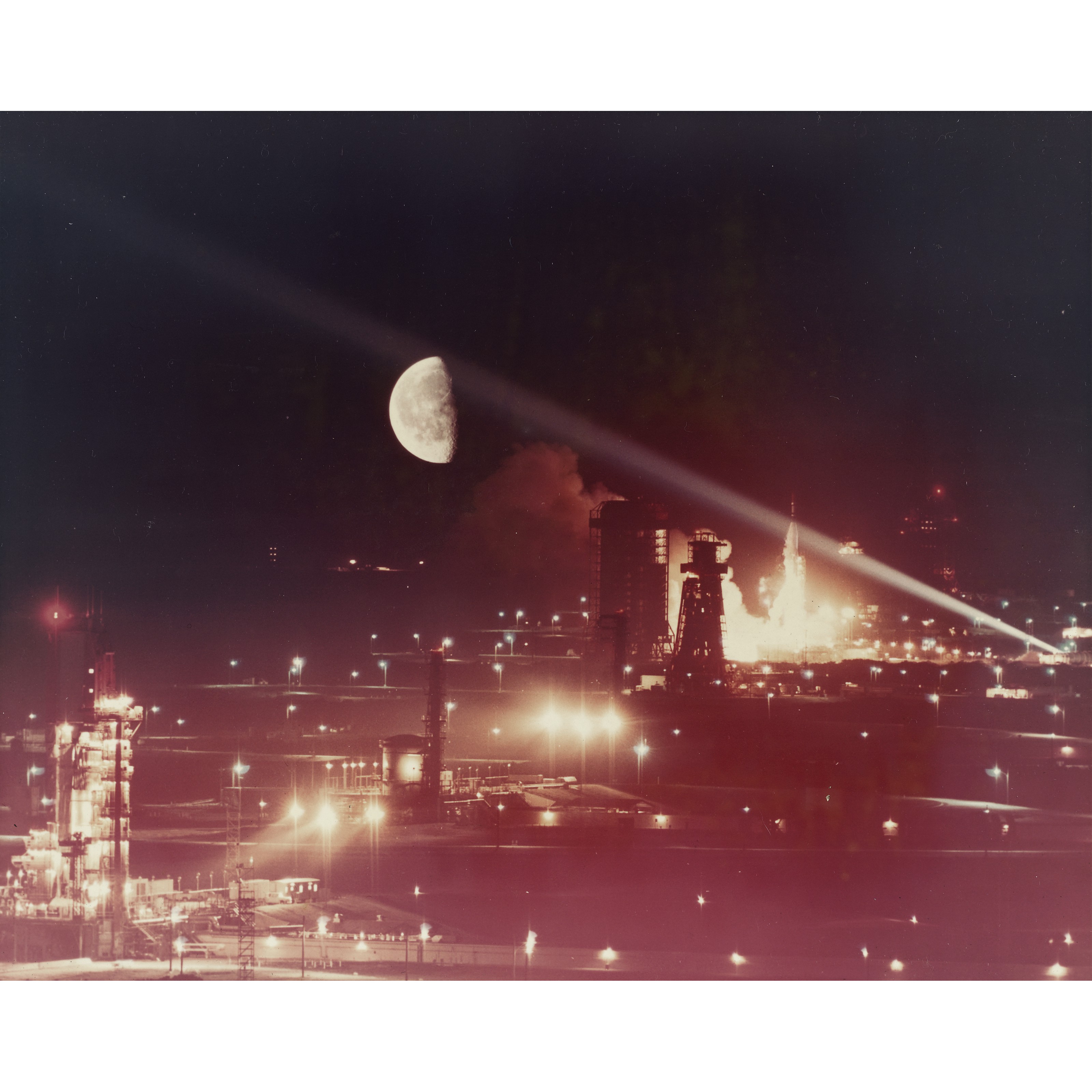 DESTINATION MOON, PHOTOMONTAGE SHOWING THE MOON OVER CAPE KENNEDY, NASA ...