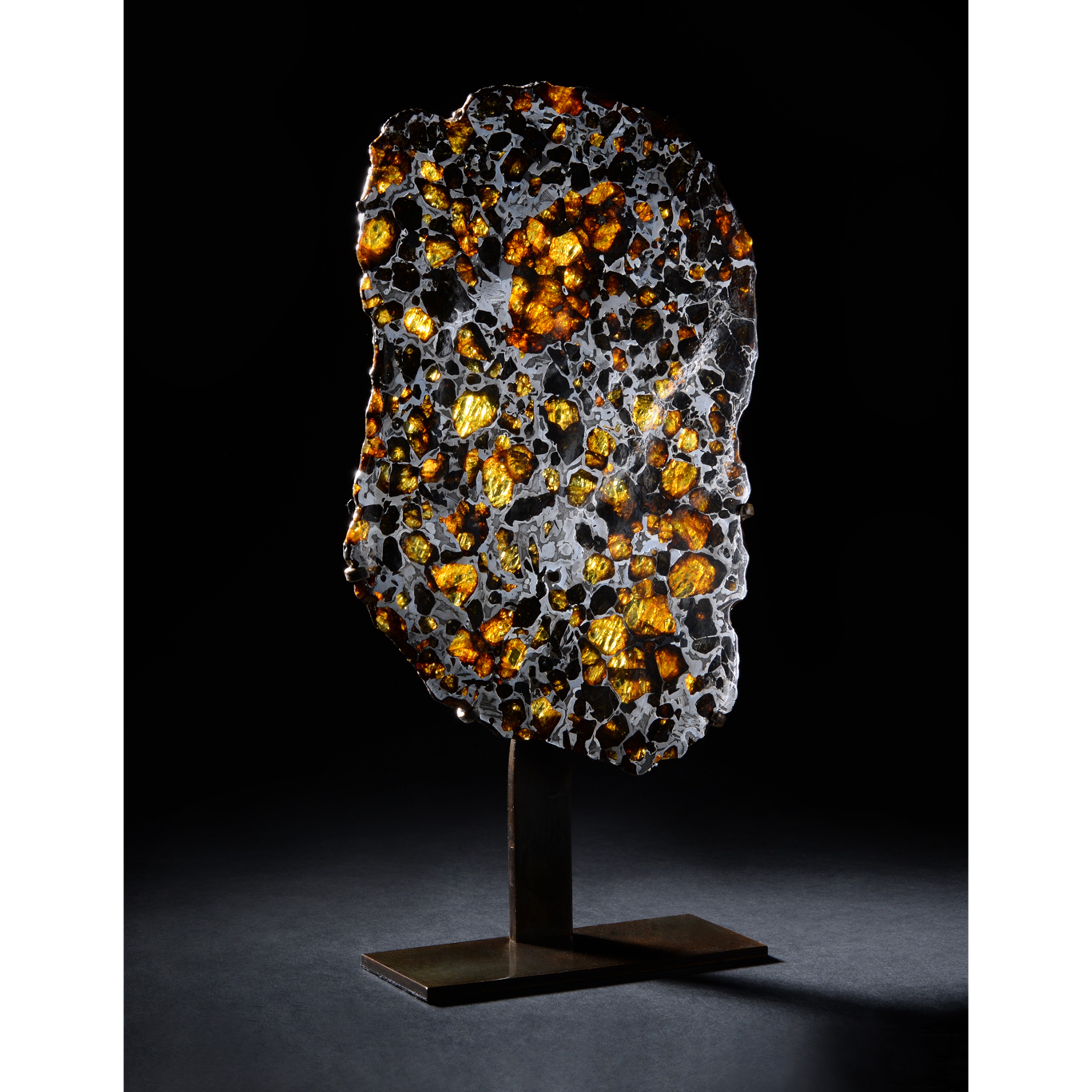 EXTRATERRESTRIAL PERIDOT IN COMPLETE SLICE OF AN IMILAC PALLASITE ...