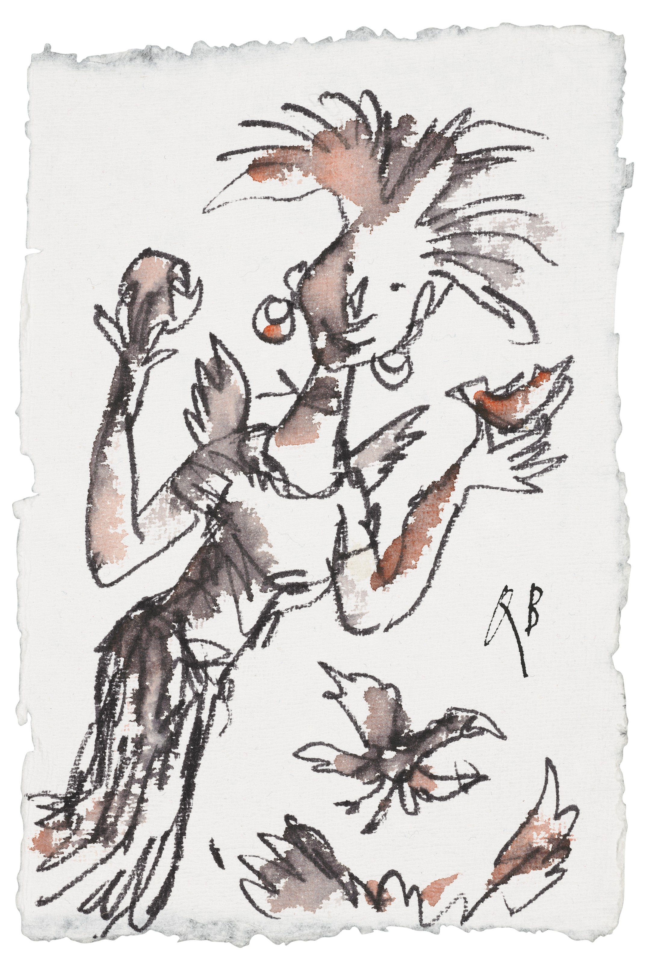 QUENTIN BLAKE (b.1932), On handmade paper #1: Woman with wings eating ...