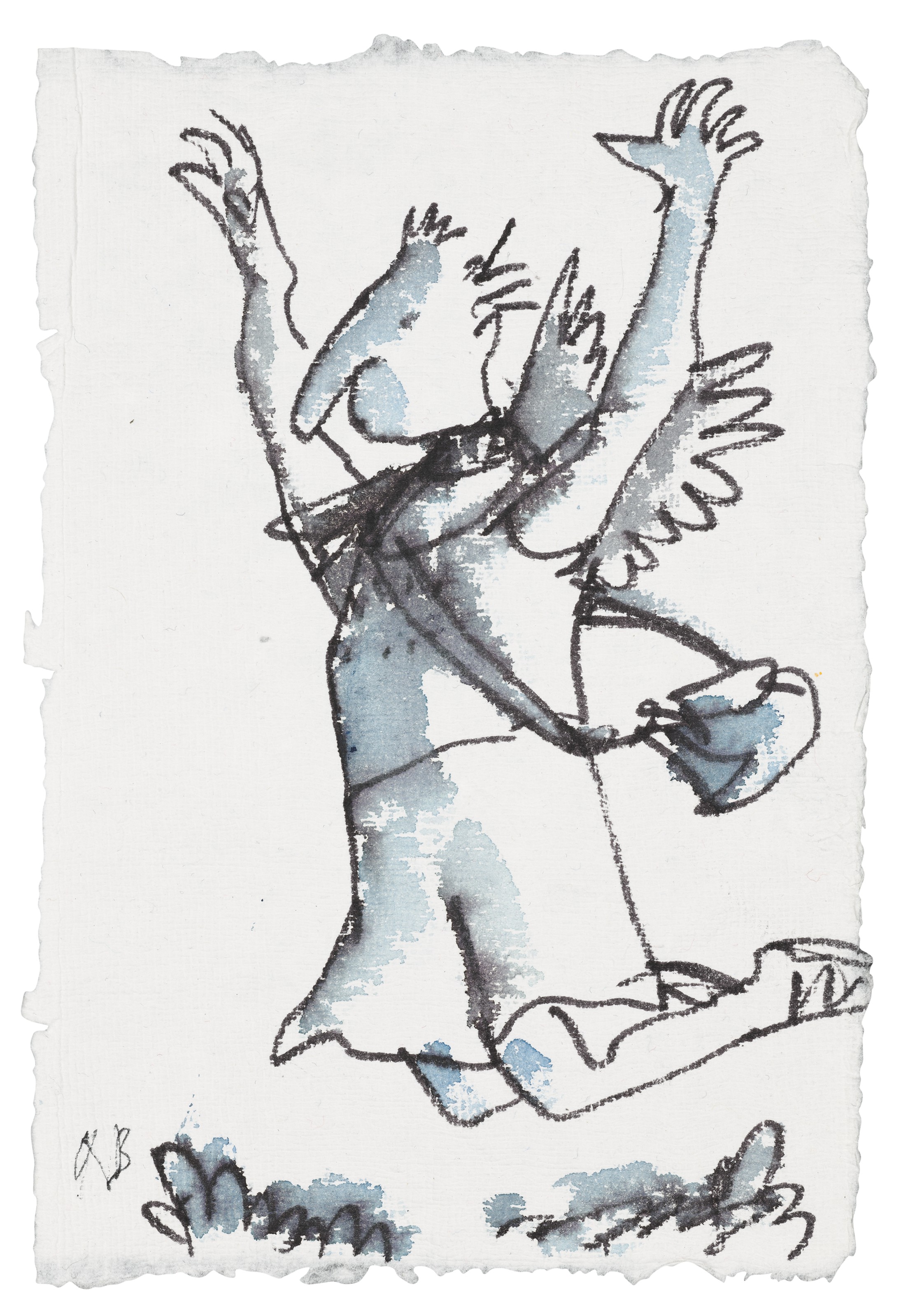 QUENTIN BLAKE (b.1932), On handmade paper #3: Winged boy jumping ...