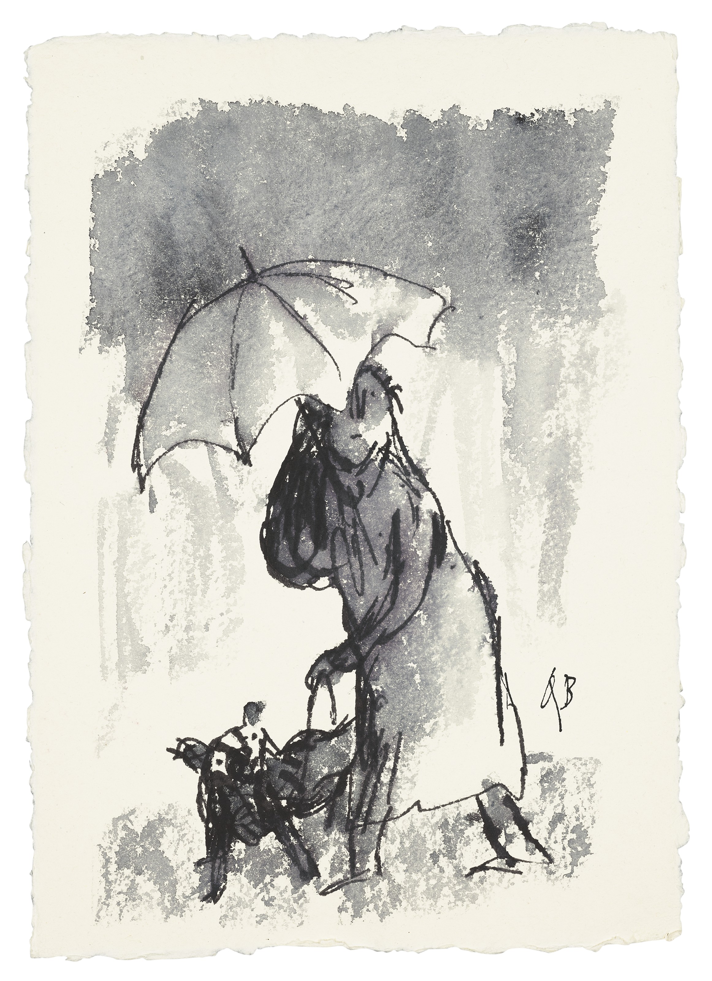 QUENTIN BLAKE (b.1932), Woman and dog under an umbrella | Christie’s