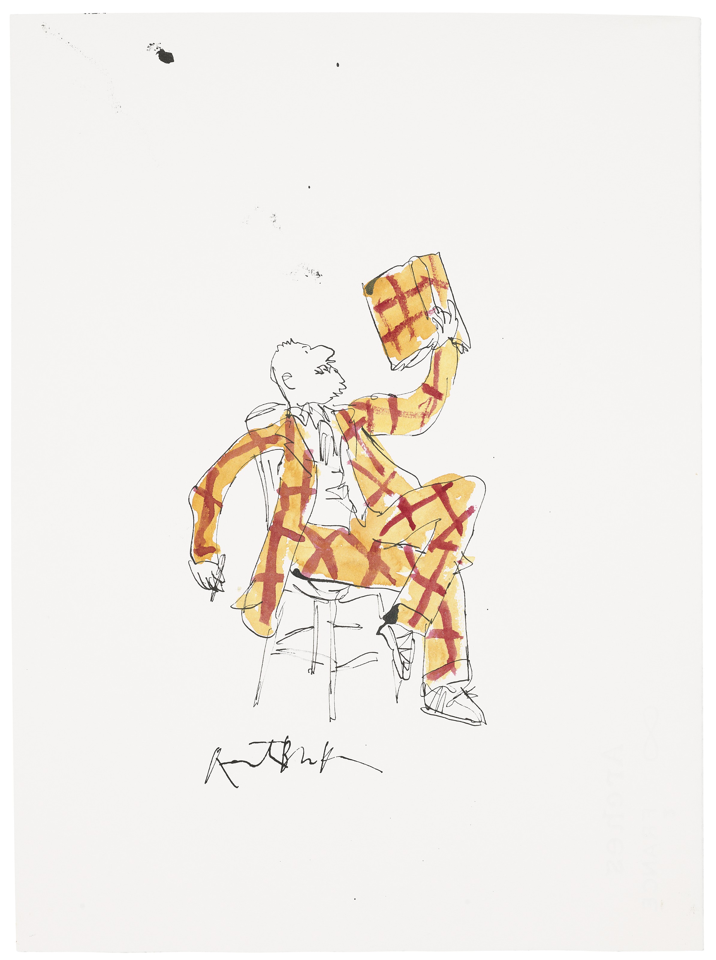 QUENTIN BLAKE (b.1932), Man reading a book, in checks | Christie’s