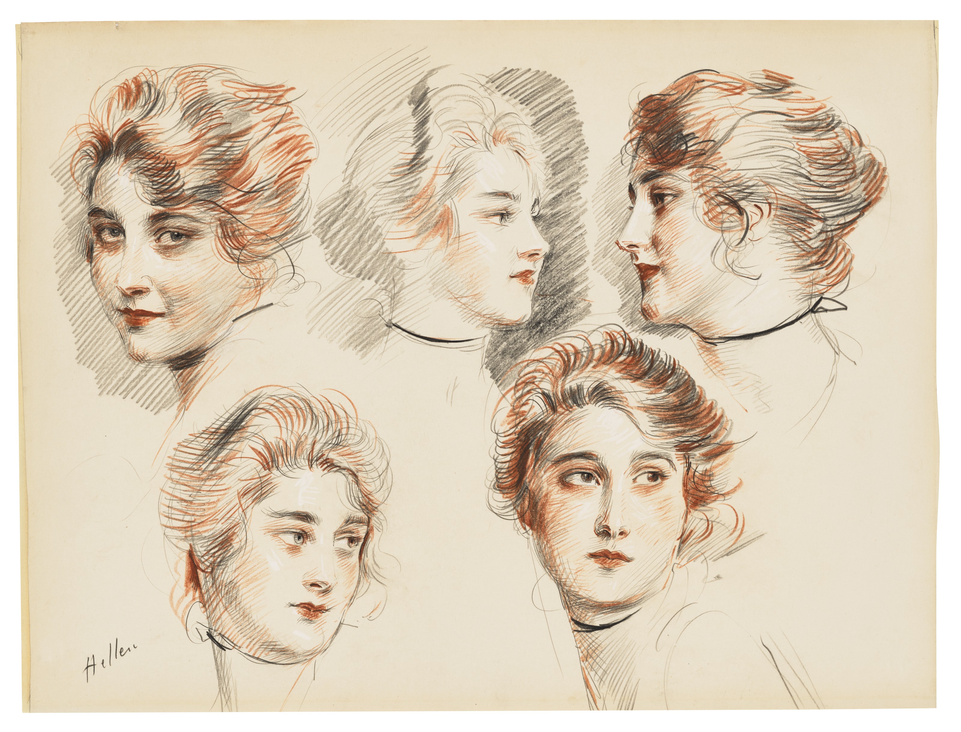 PAUL CESAR HELLEU (FRENCH, 1859-1927), Five head studies of a young ...