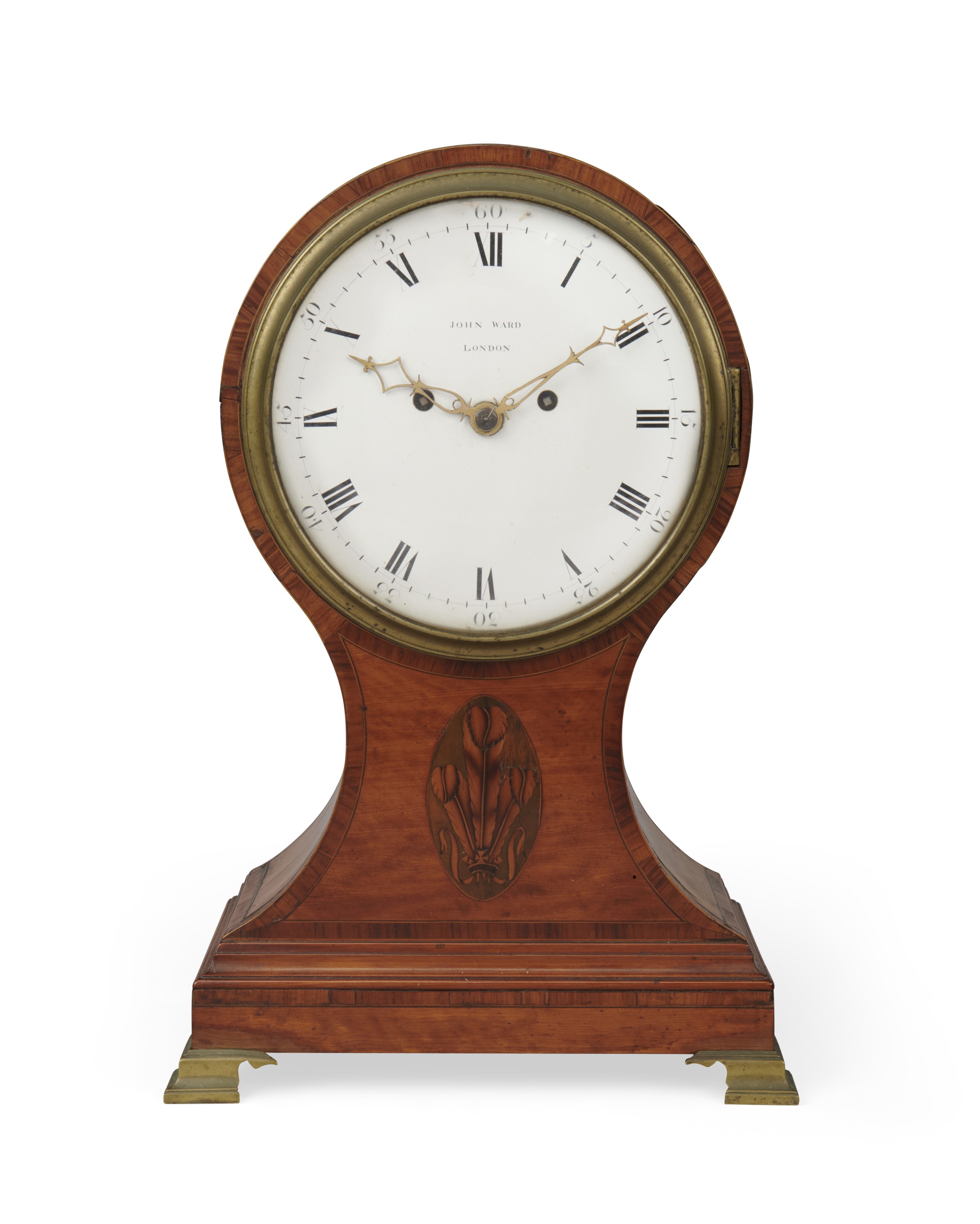 A GEORGE III SATINWOOD AND TULIPWOOD STRIKING MANTEL CLOCK, JOHN WARD ...