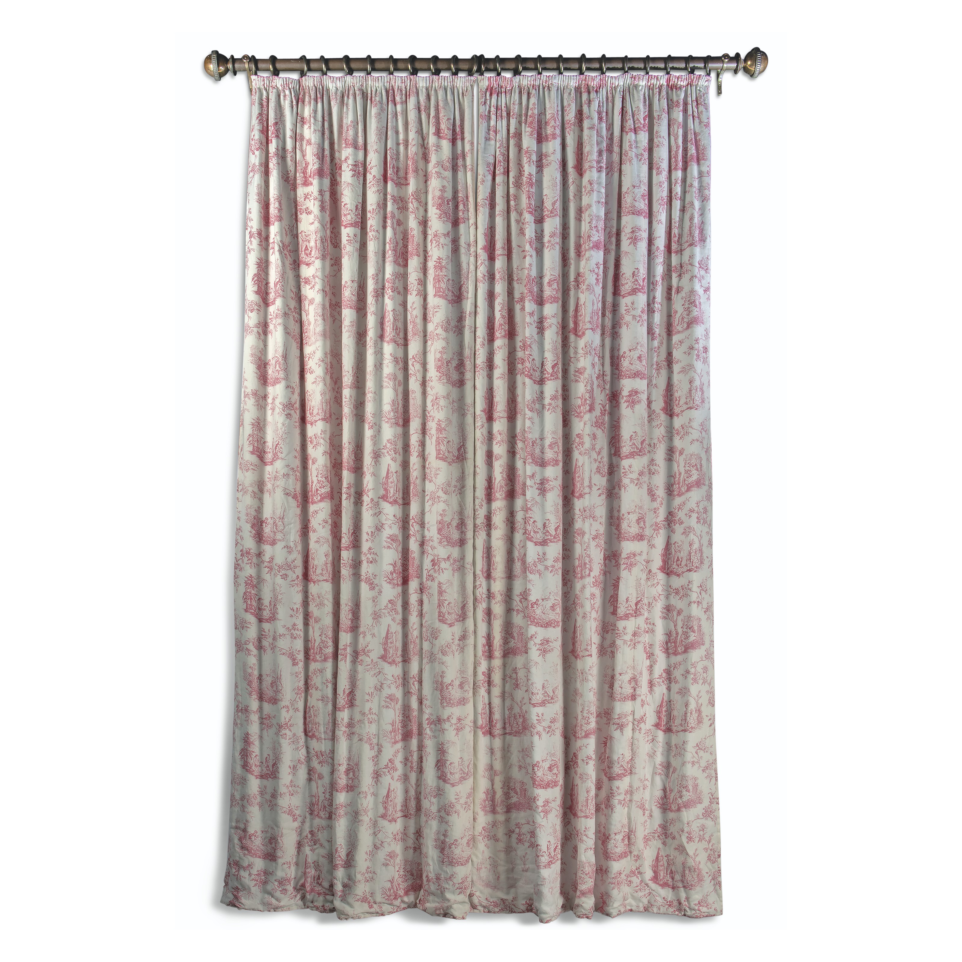 TWO PAIRS OF WHITE AND PINK TOILE DU JOUY CURTAINS, DESIGNED BY JASPER ...