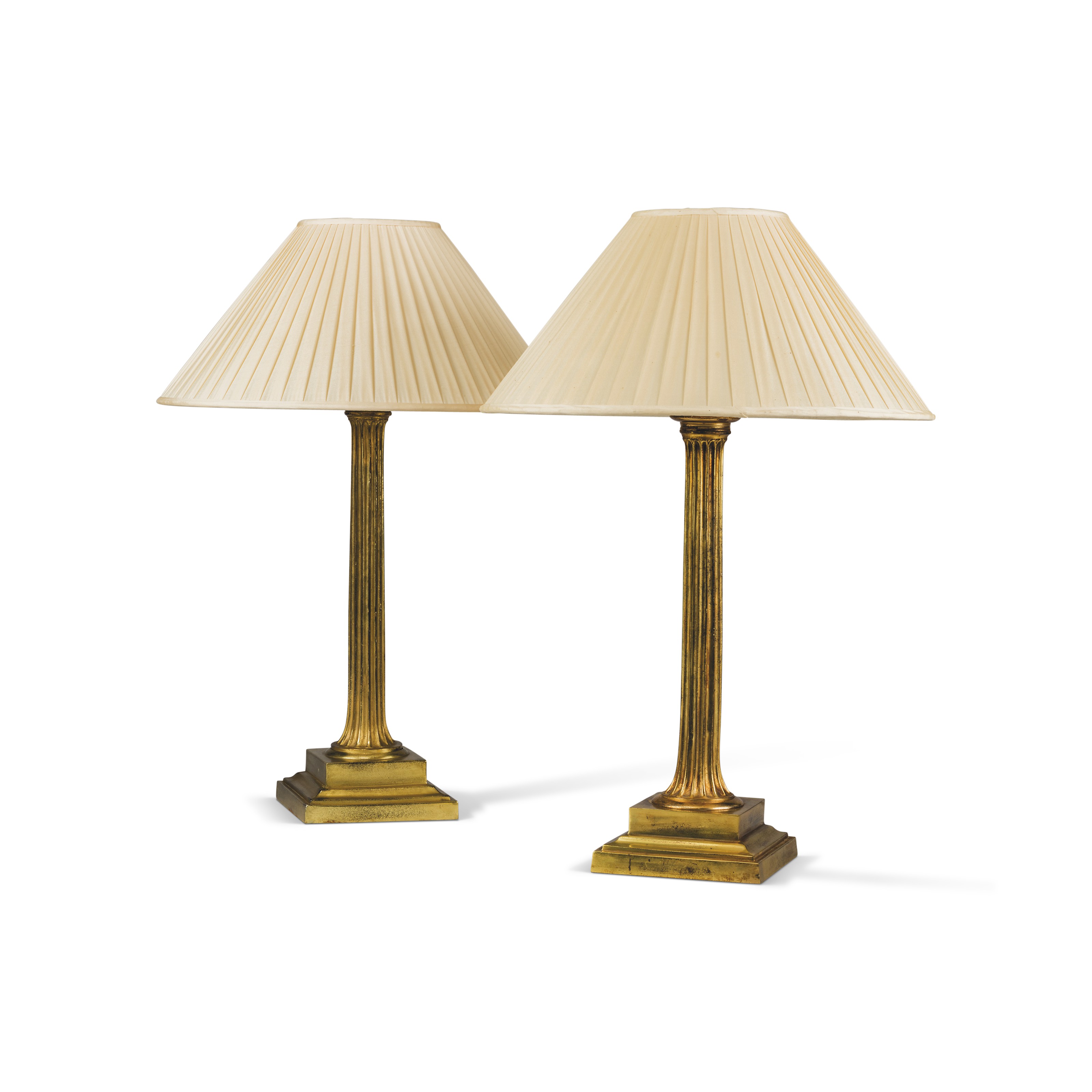 A PAIR OF GILT-BRASS FLUTED COLUMN 'FLOORS CASTLE' TABLE-LAMPS, BY ...